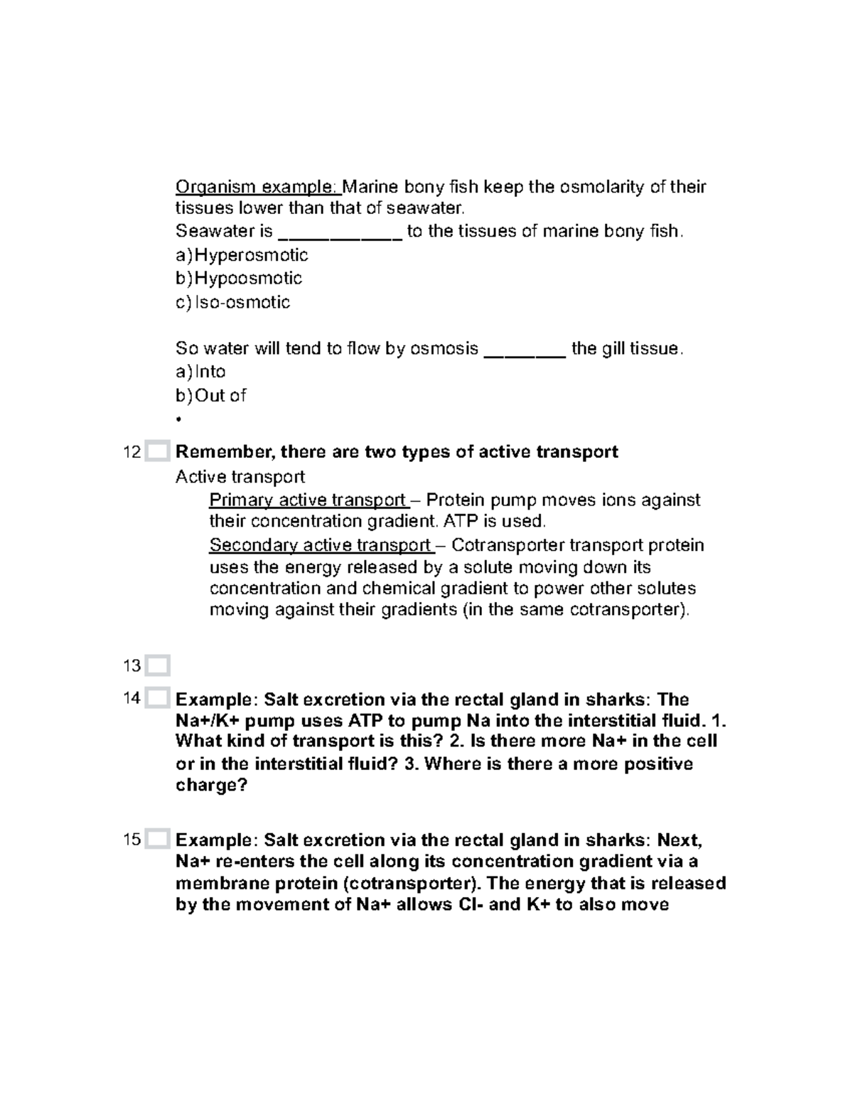 6``4 - Membrane Transport Notes - c) A & B Organism example: Marine ...