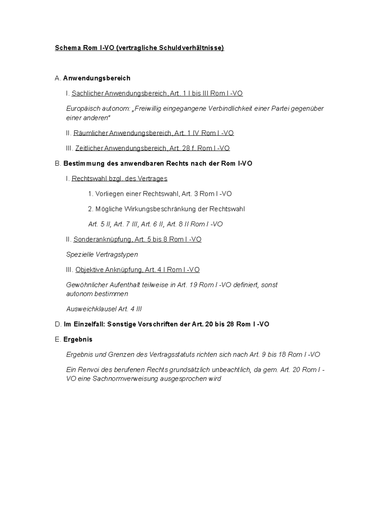 Schemata IPR ohne Obersätze - Schema Rom I-VO (vertragliche ...