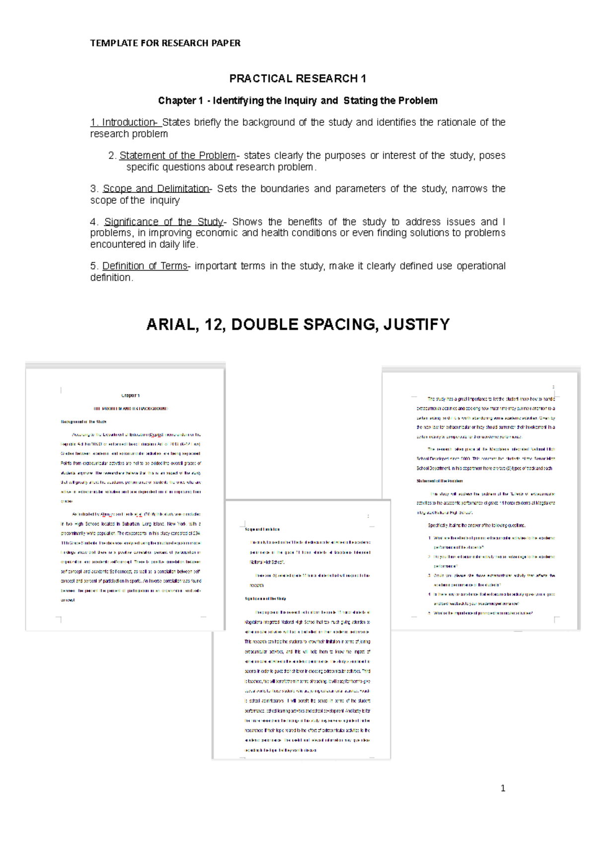 Template for Writing - PRACTICAL RESEARCH 1 Chapter 1 - Identifying the ...