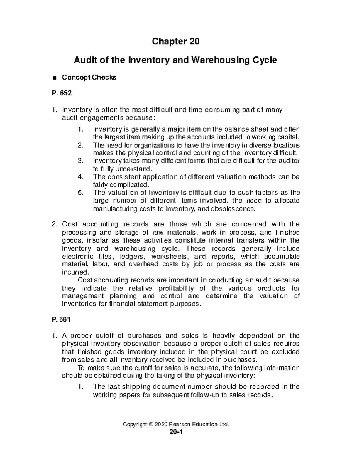 Arens AAS17 sm 20 auditing - Copy right © 2020 Pearson Education Ltd ...