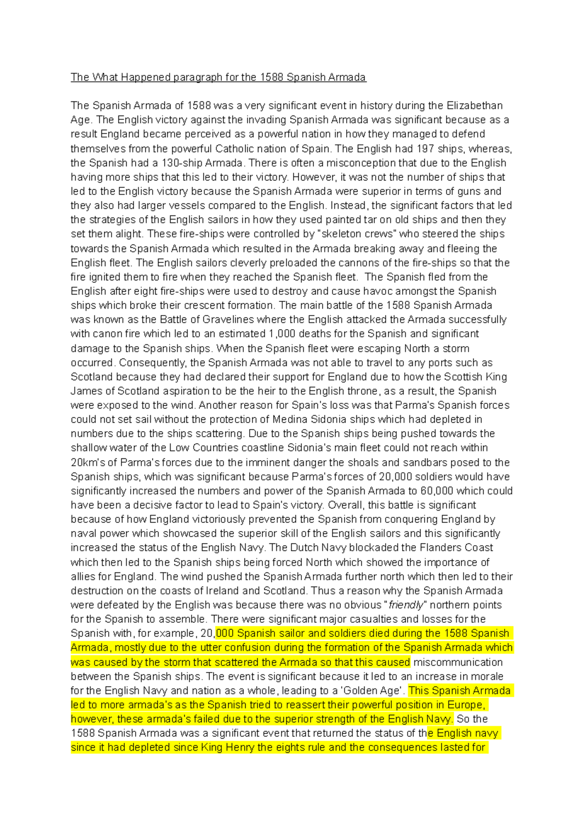 The What Happened paragraph for the 1588 Spanish Armada - The English ...