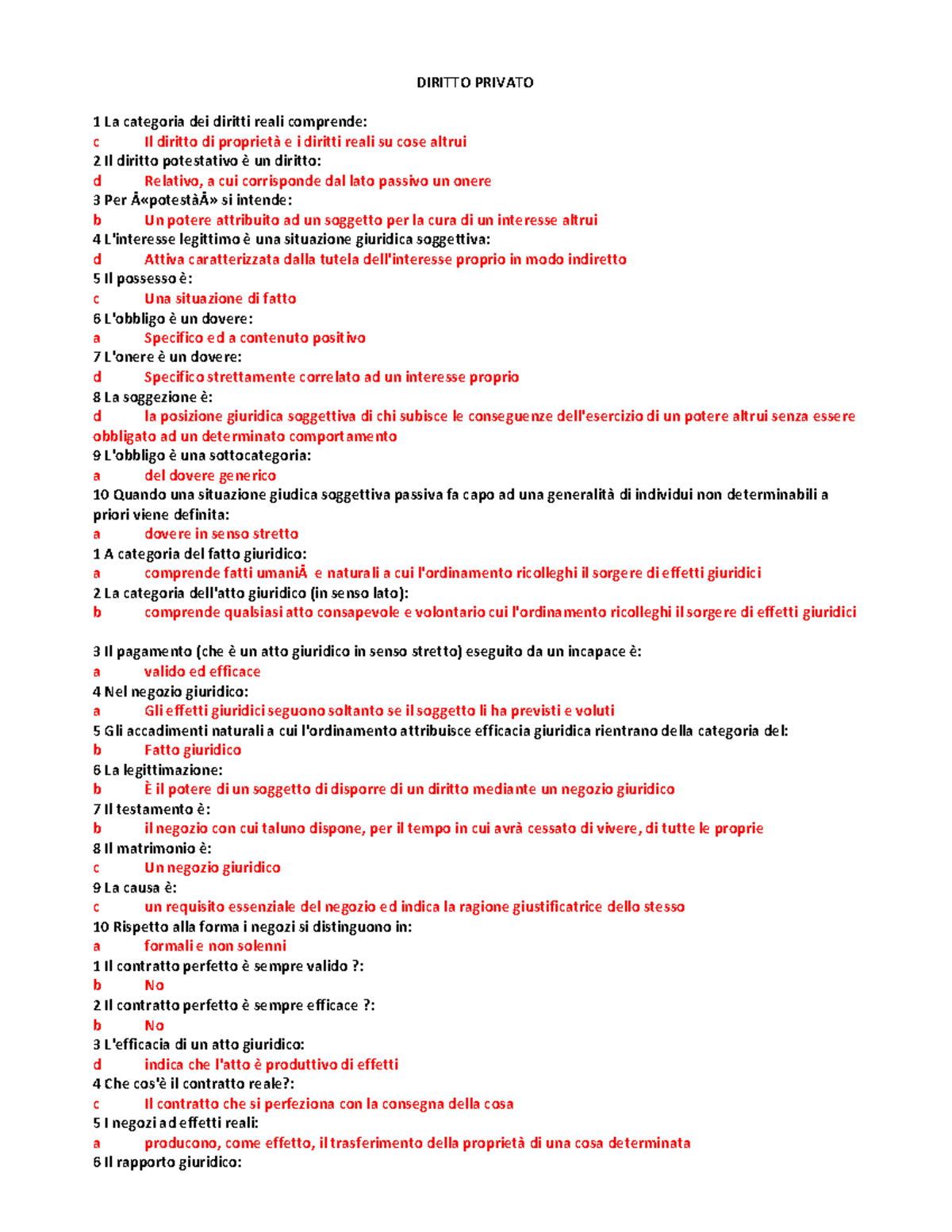 diritto privato domande e risposte - Warning: TT: undefined function: 32 DIRITTO PRIVATO 1 La ...