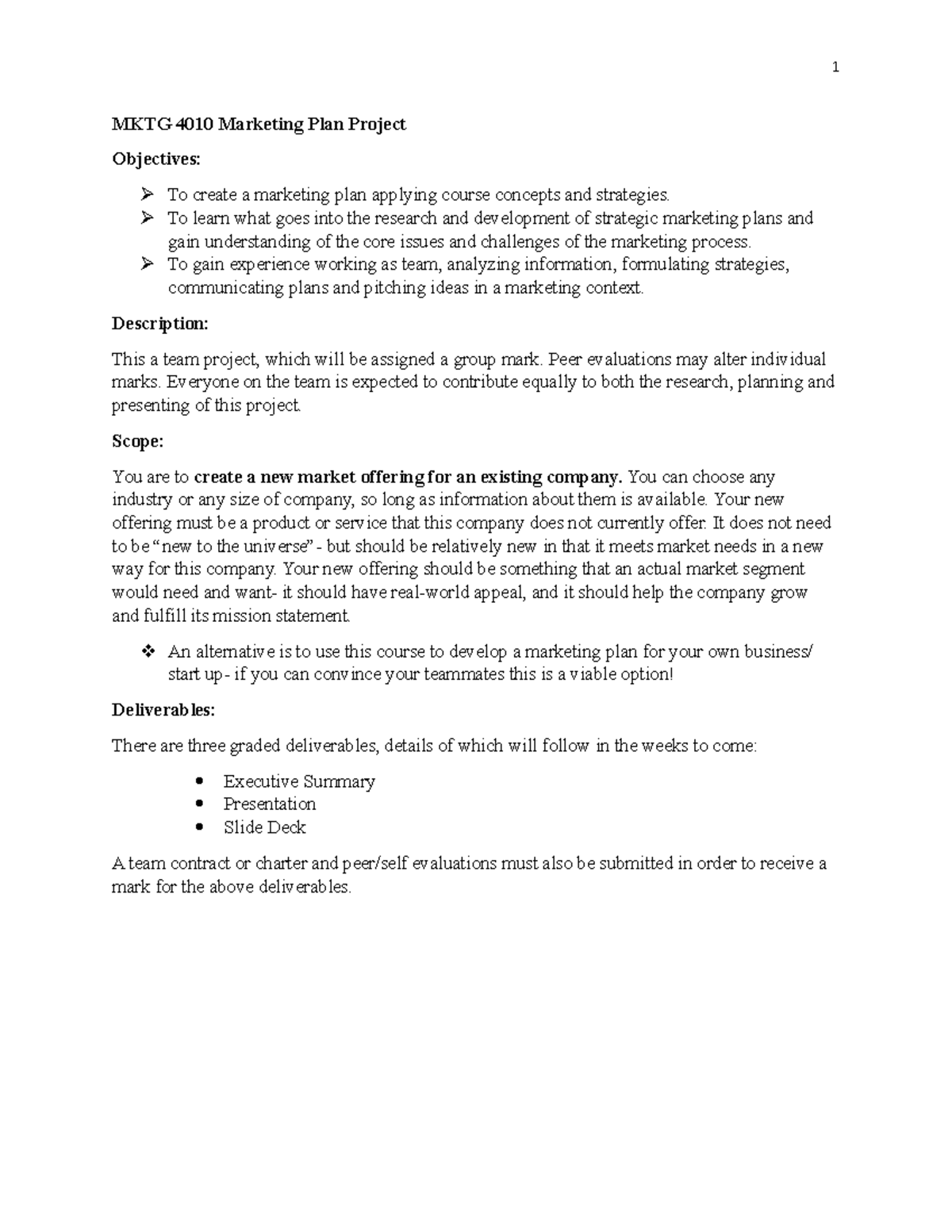 MKTG 4010 Marketing Plan Project - 1 MKTG 4010 Marketing Plan Project ...