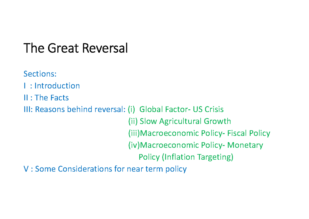 The Great Reversal - The Great Reversal Sections: I : Introduction II ...