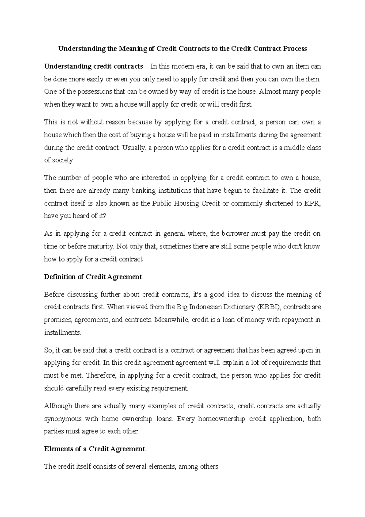 Understanding the Meaning of Credit Contracts to the Credit Contract ...