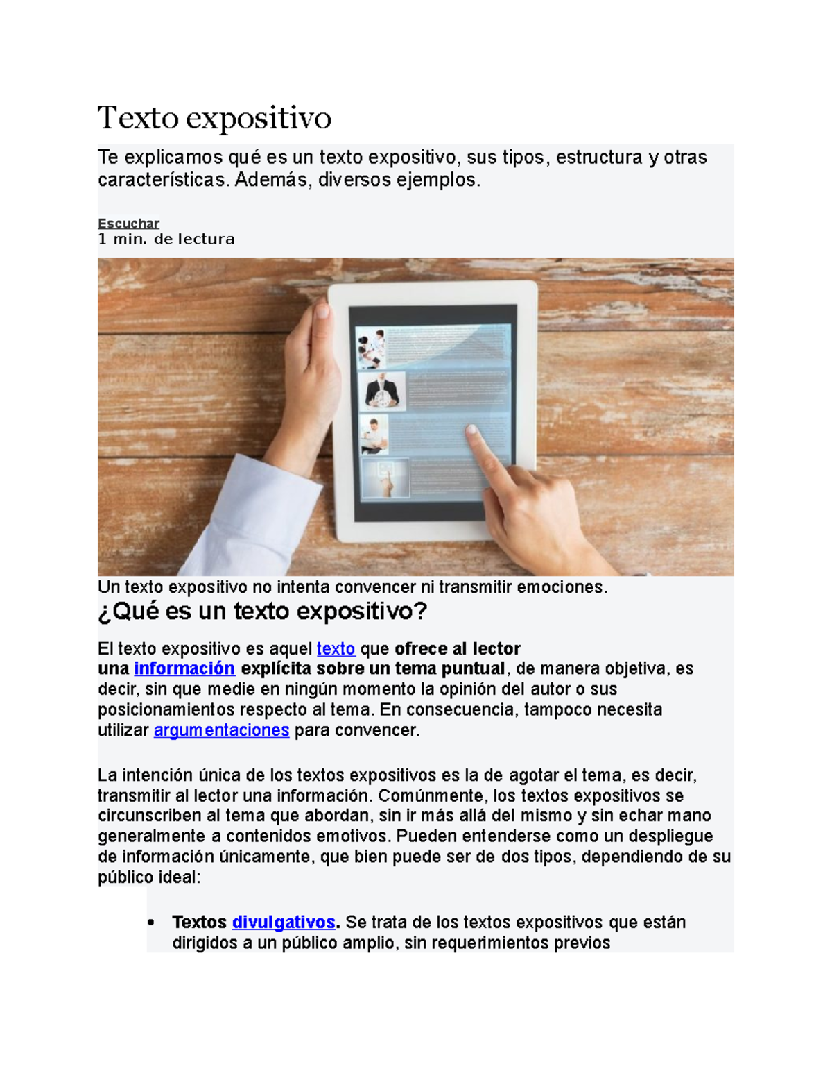 Texto expositivo - Infotep - Texto expositivo Te explicamos qué es un texto expositivo, sus ...