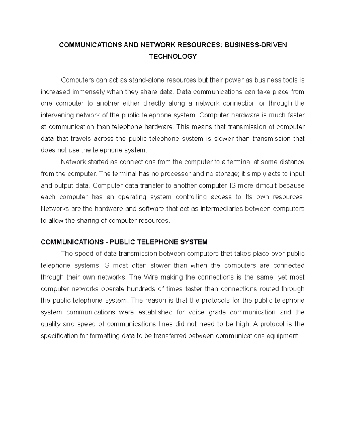 Lesson 16 Communications AND Network Resources - COMMUNICATIONS AND ...