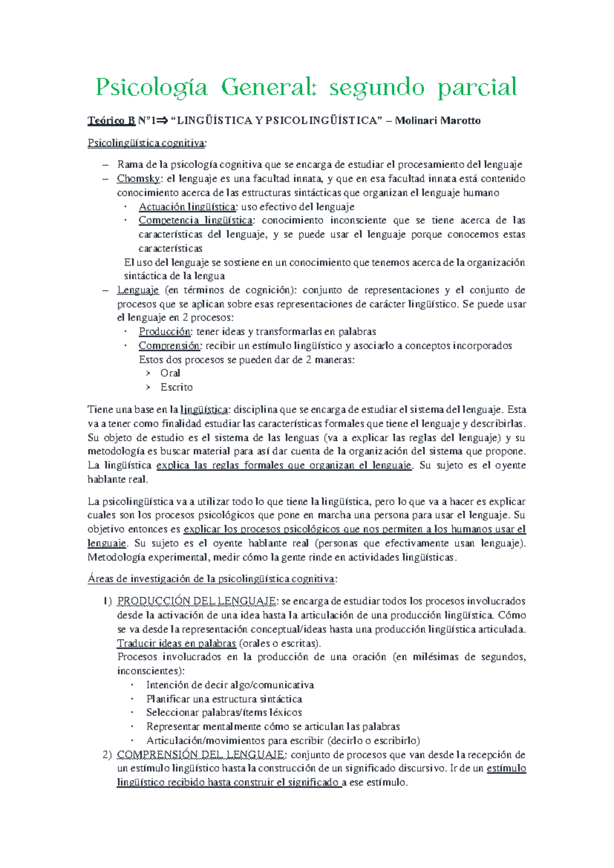 Resúmenes 2do parcial Psicología General - Psicología General: segundo parcial Teórico B N°1 ...