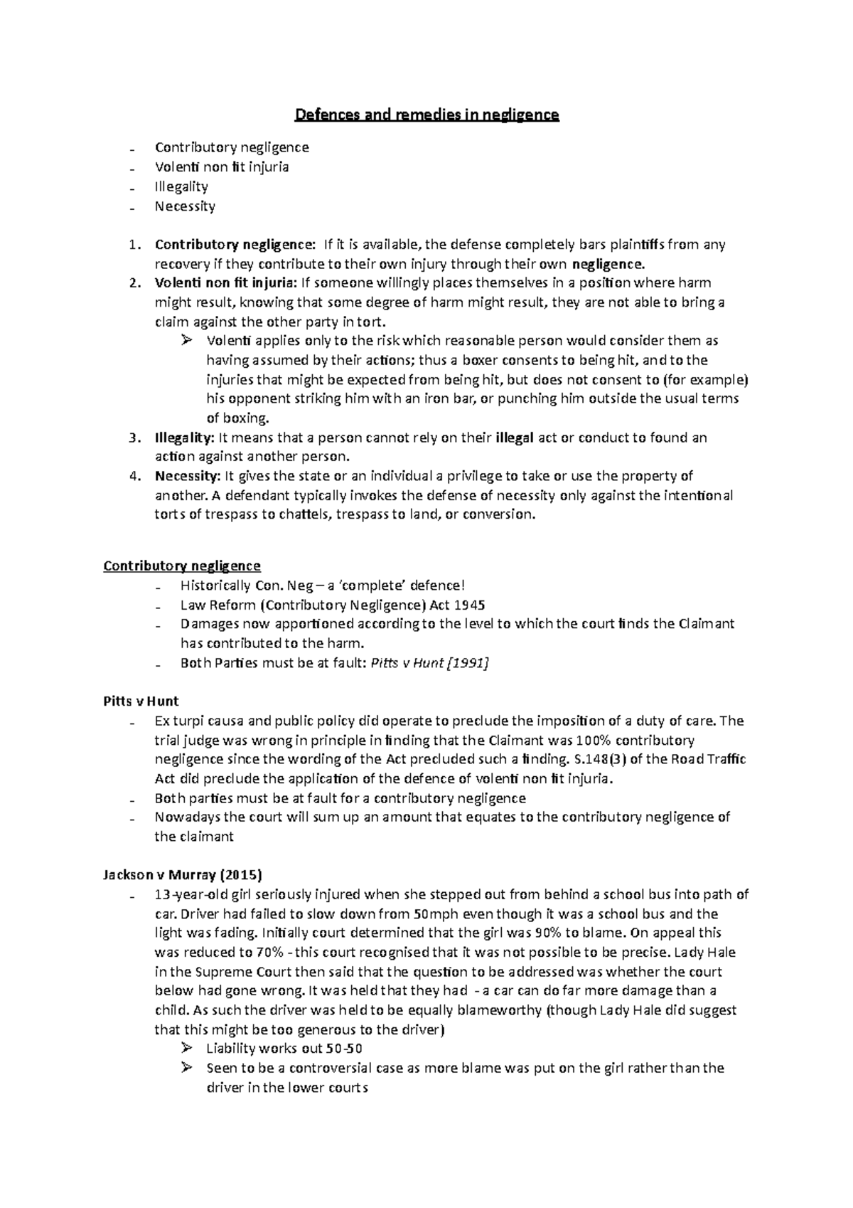 #6 Defences and remedies in negligence - Volenti non fit injuria: If ...