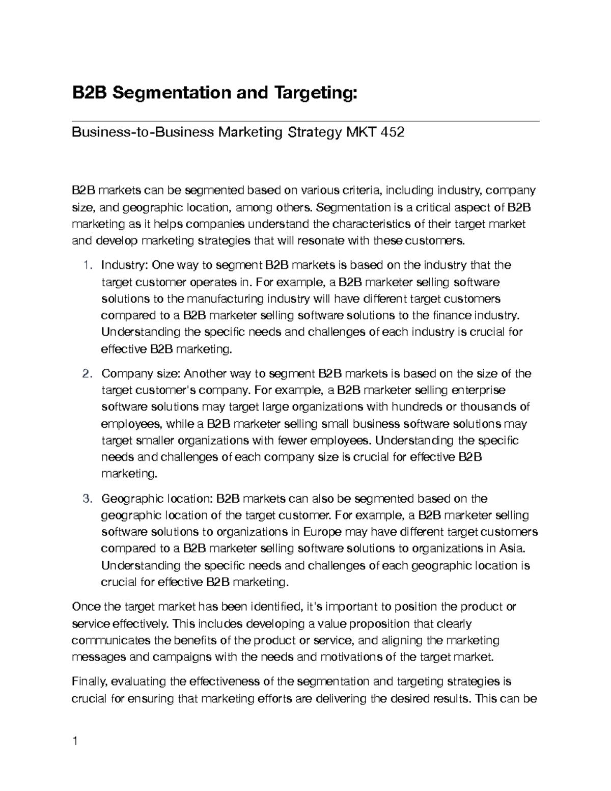 B2B Segmentation and Targeting: - B2B Segmentation and Targeting: Business-to-Business Marketing ...