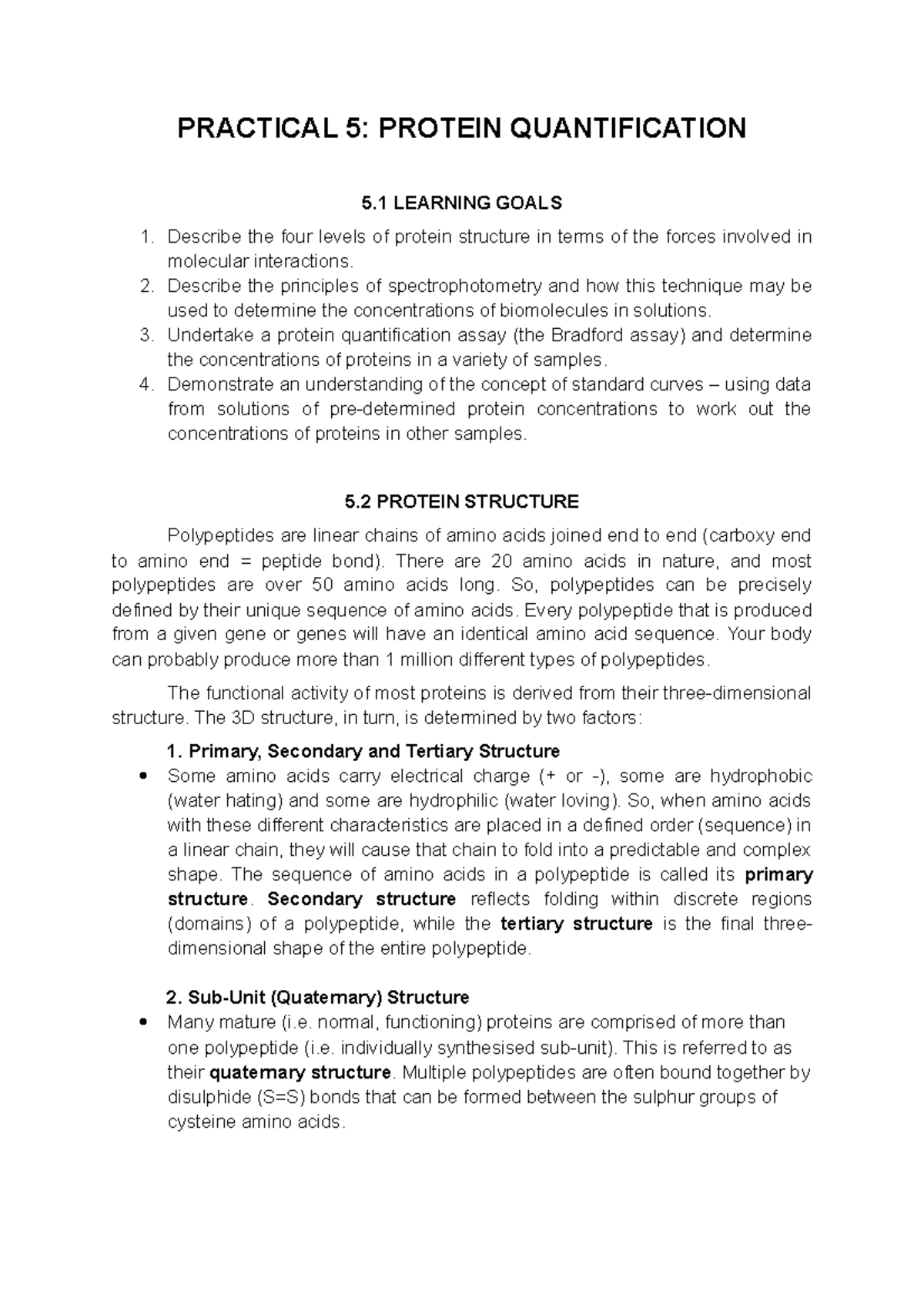 Biol1110 Prac 5 Week 6 Practical e Book 2021 - PRACTICAL 5: PROTEIN ...