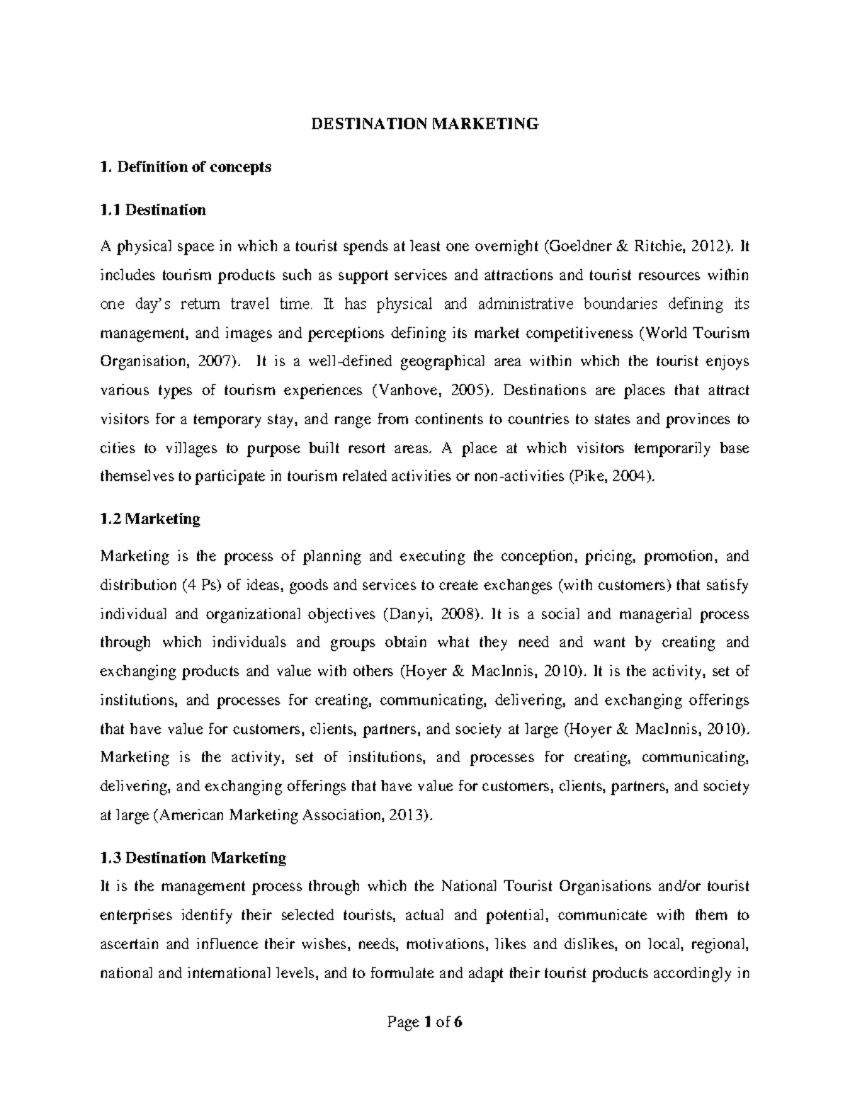 Destination Marketing - DESTINATION MARKETING Definition of concepts 1 ...
