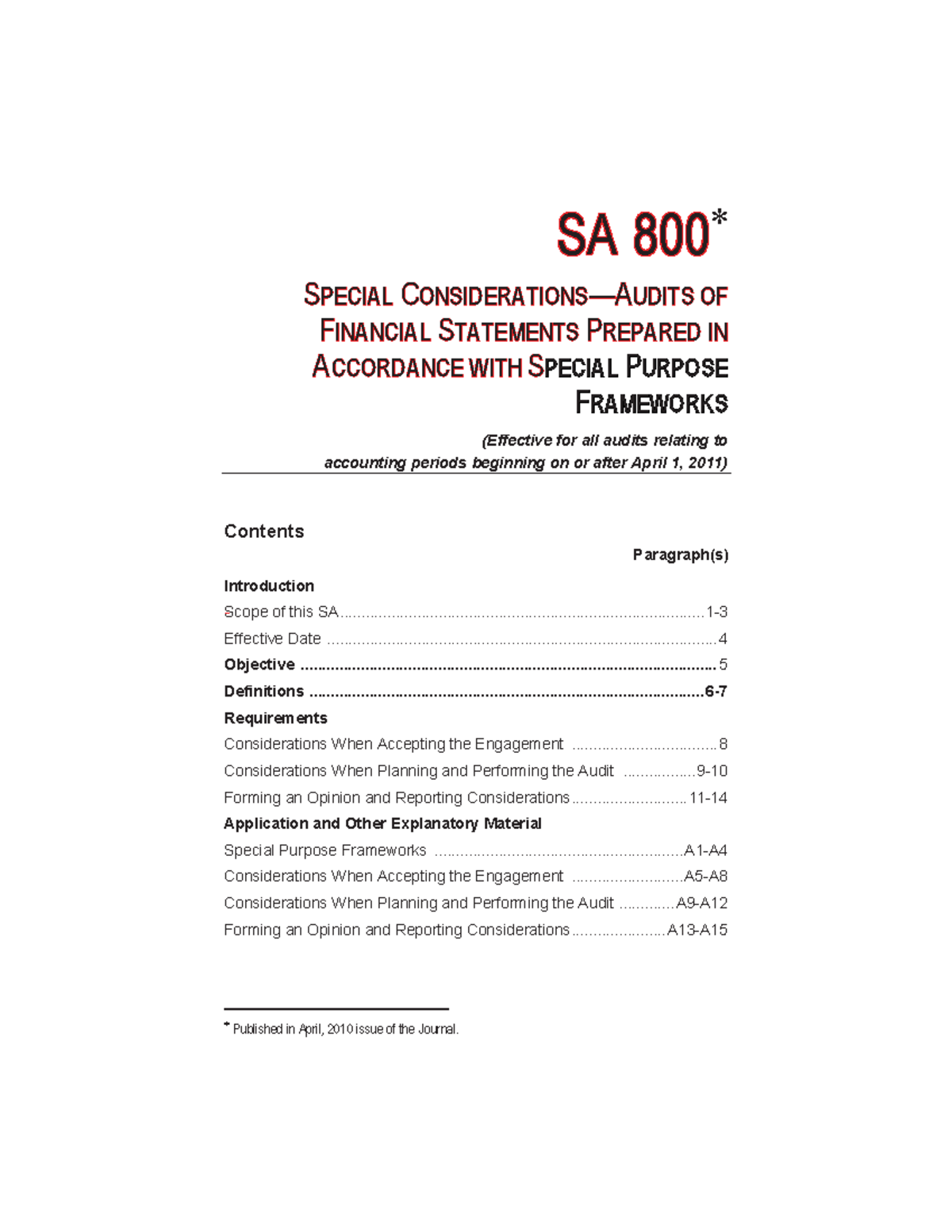 Sa 800 - revision notes accounting - SA SPECIALCONSIDERATIONS—AUDITS OF ...