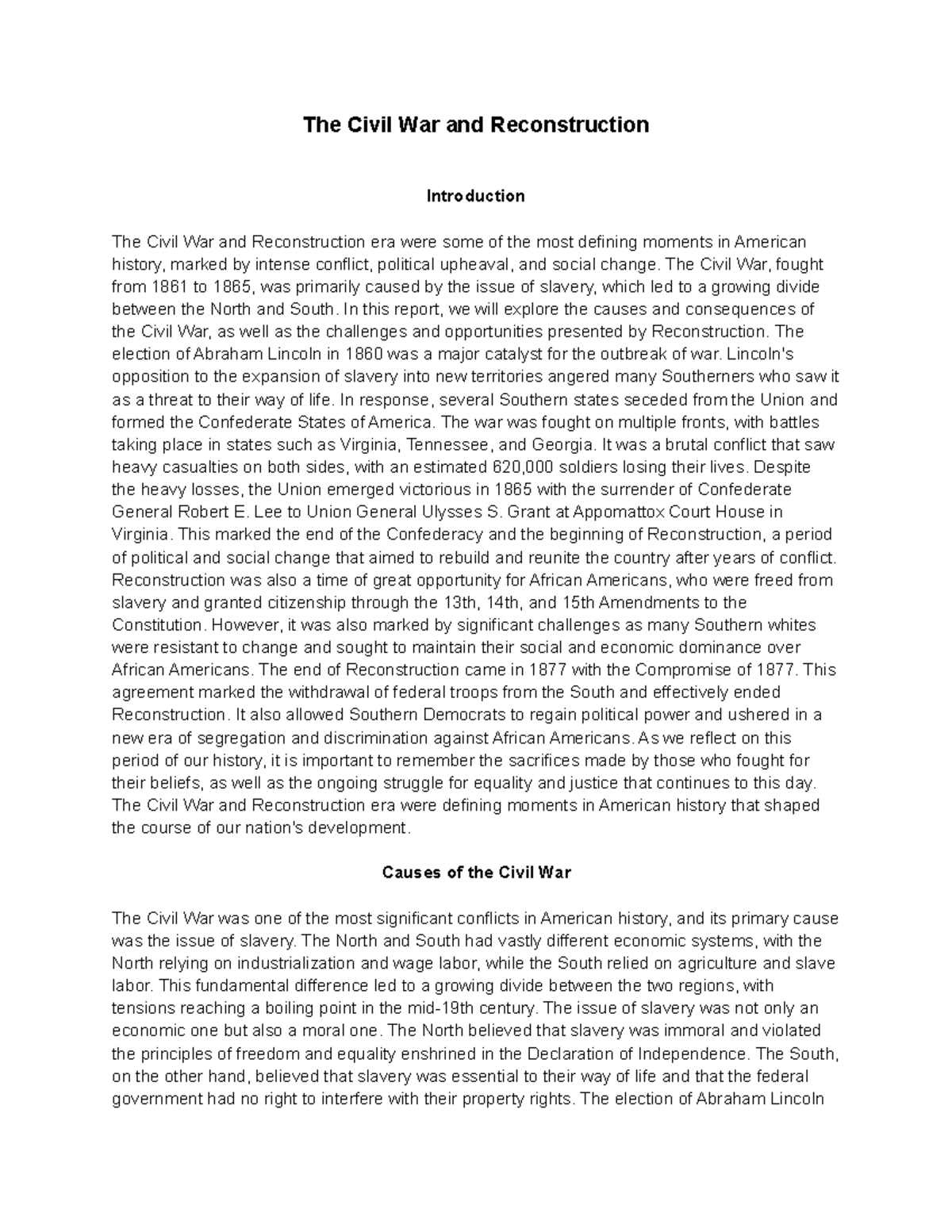 The Civil War and Reconstruction - The Civil War and Reconstruction ...