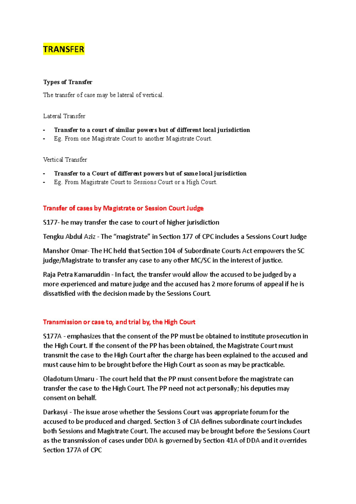 CHAP 7 - EXAM - Transfer - TRANSFER Types of Transfer The transfer of ...