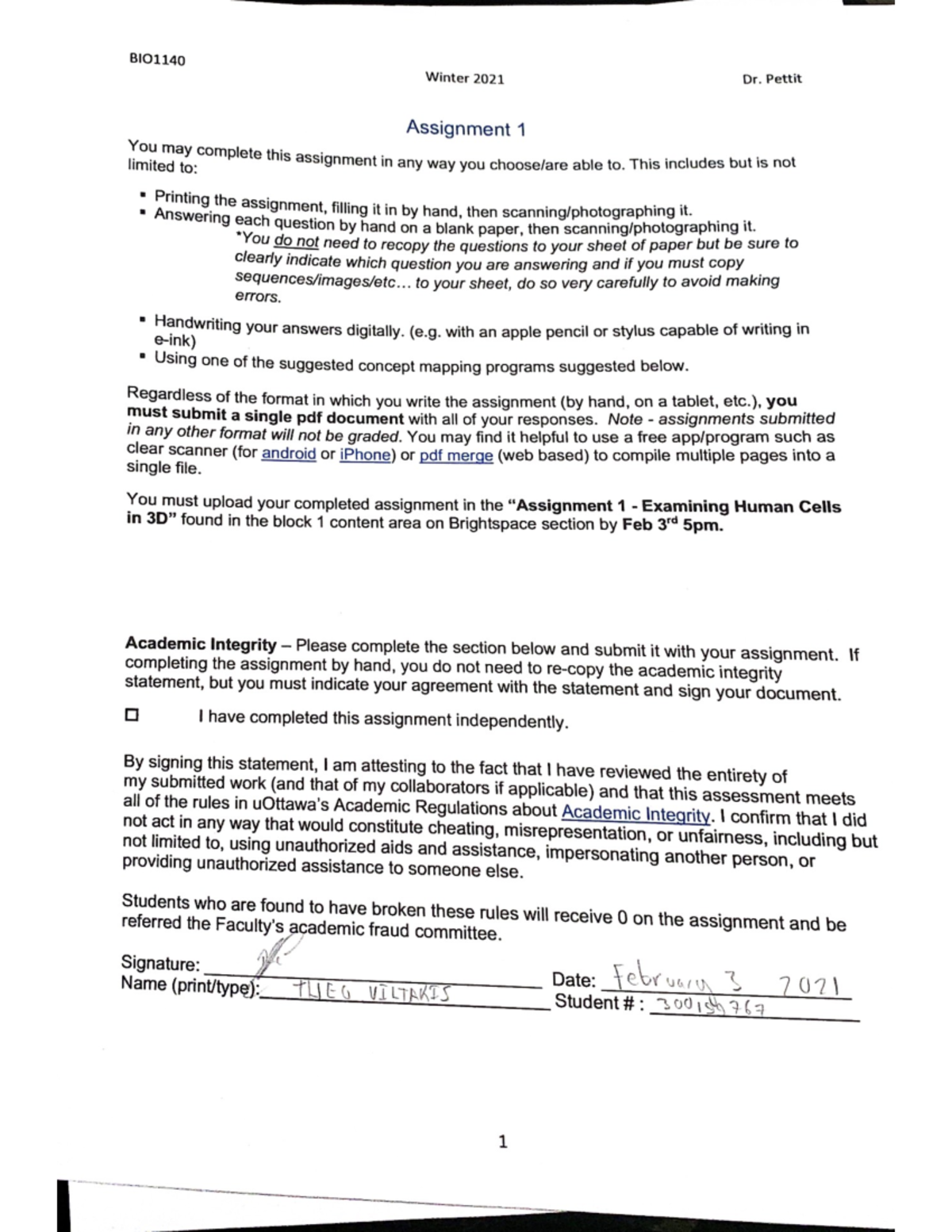 Assignement 1 bio - first bio assignment - BIO1140 - Studocu