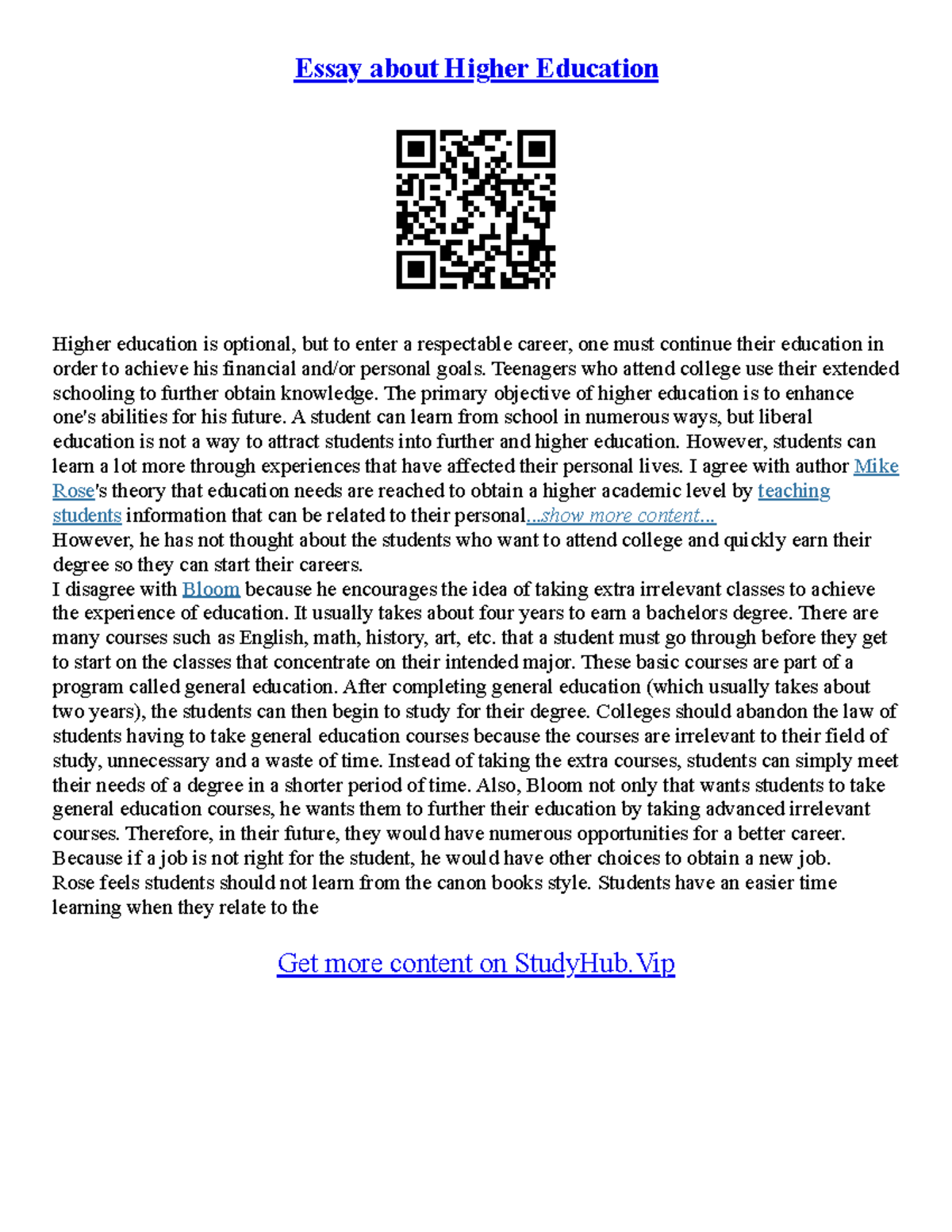 Exemplification Essay Outline - Essay about Higher Education Higher ...