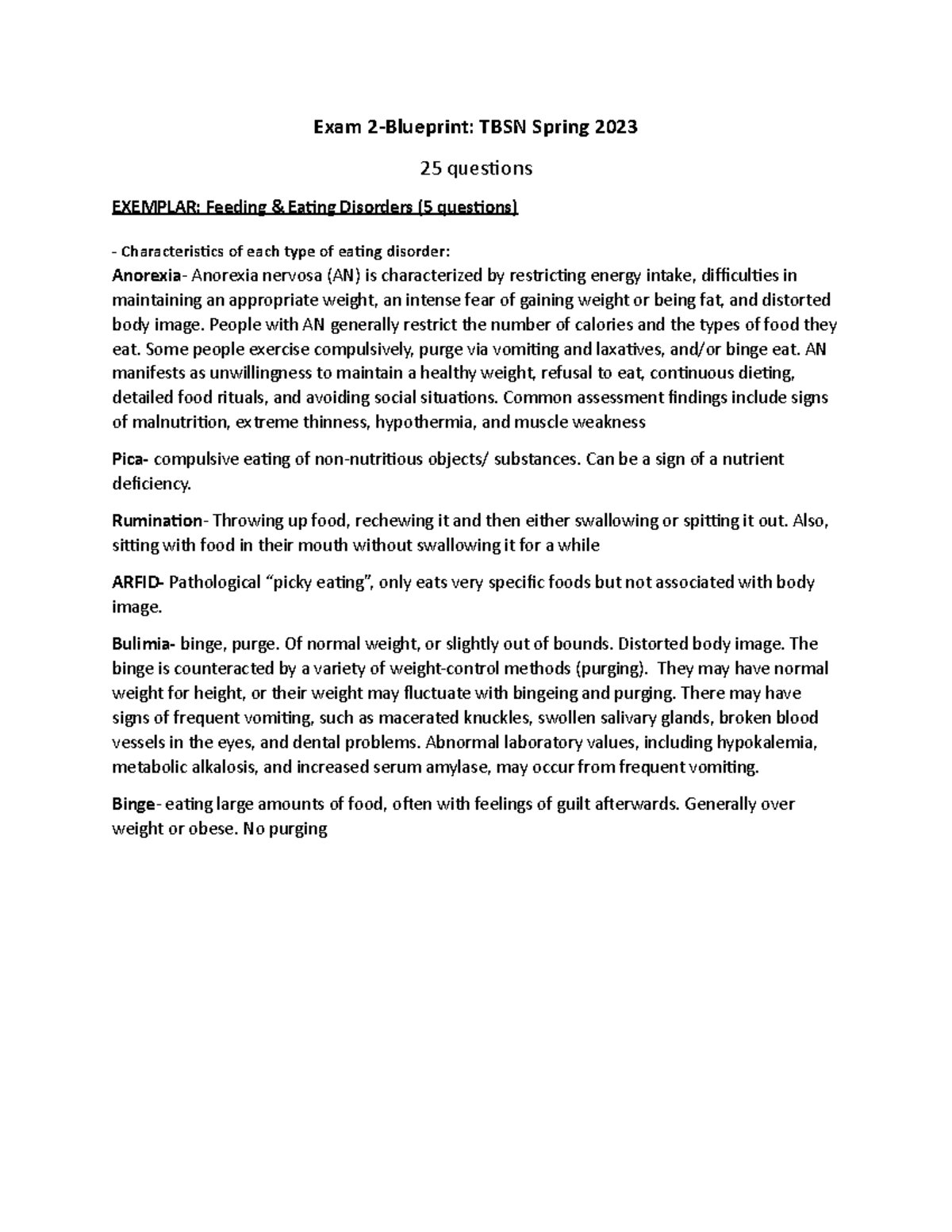 Exam 2 Map TBSN SG23 - exam 1 info - Exam 2-Blueprint: TBSN Spring 2023 ...