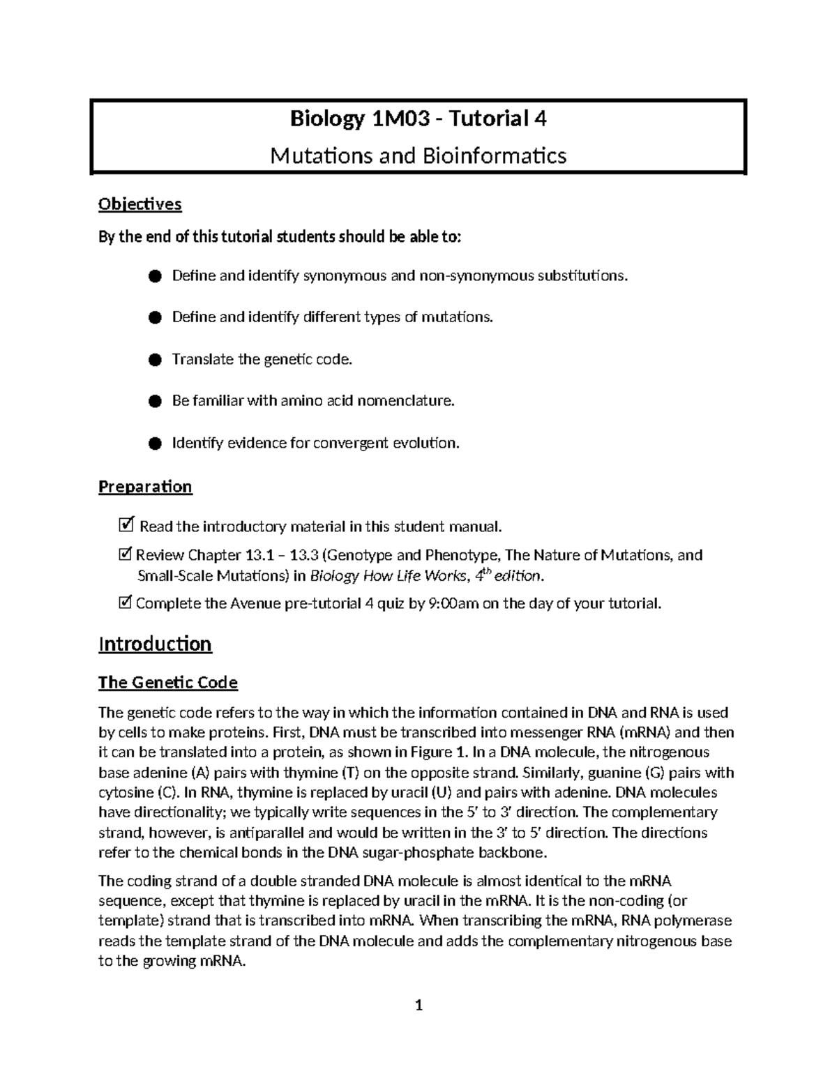 Tutorial 4 Mutations and Bioinformatics F2023 - Biology 1M03 - Tutorial ... Tutorial 4 Mutations and Bioinformatics F2023 - Biology 1M03 - Tutorial ...