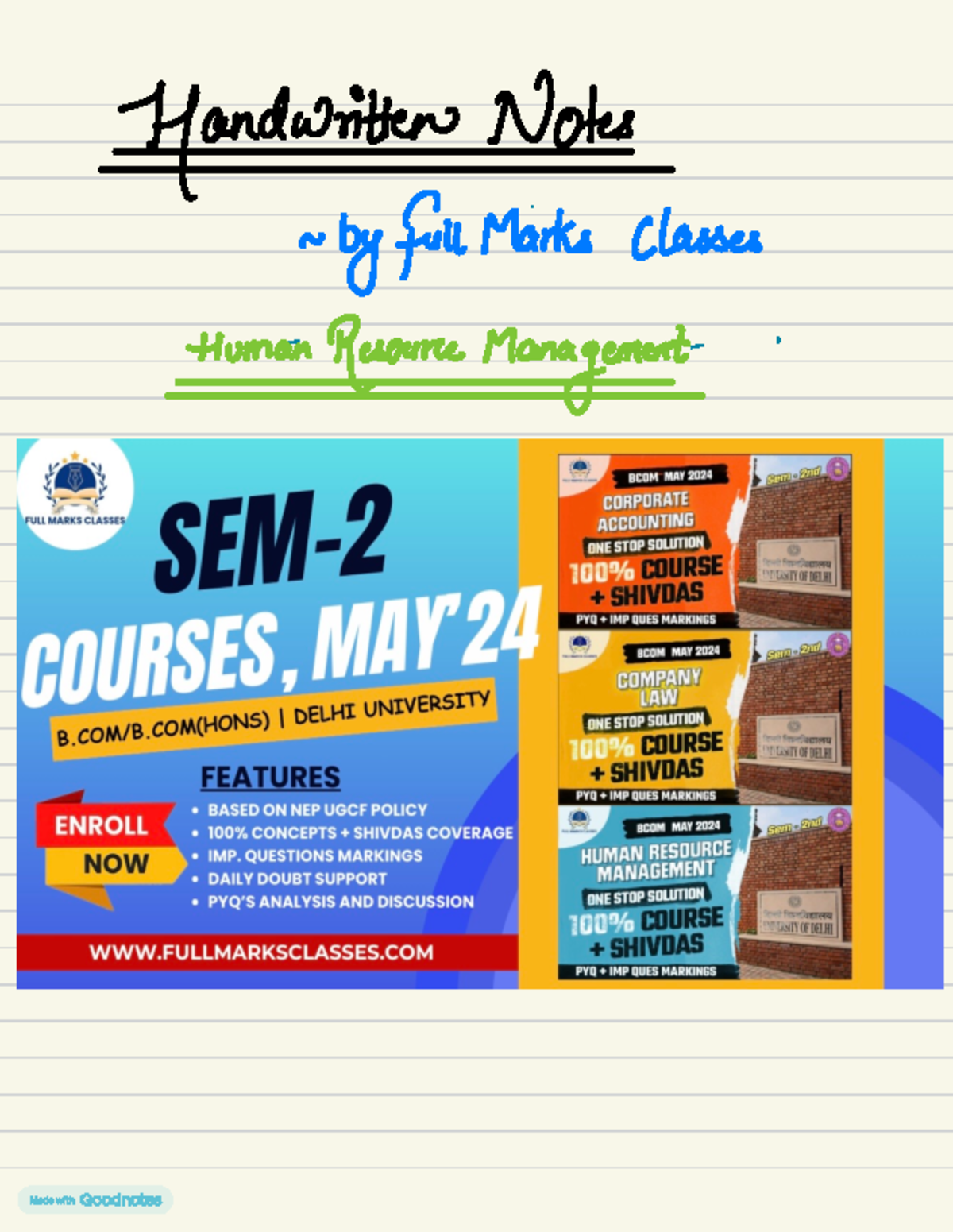 HRM Handwritten Notes Latest DU UNIT -1 - Handwritten Notes ~ by Ful ...