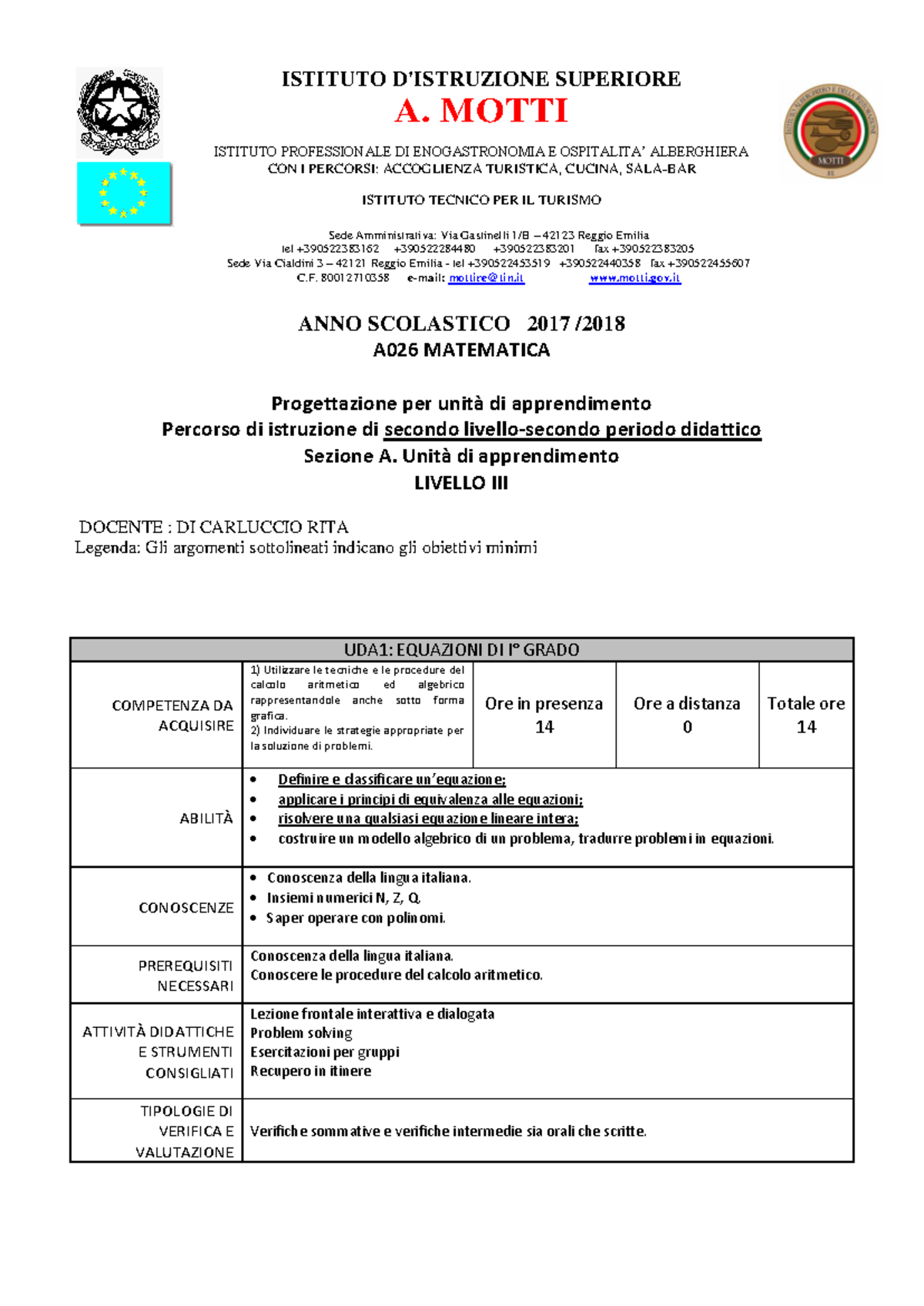 UDA Matematica Secondo periodo didattico 171115095247 - ISTITUTO D'ISTRUZIONE SUPERIORE A. MOTTI ...
