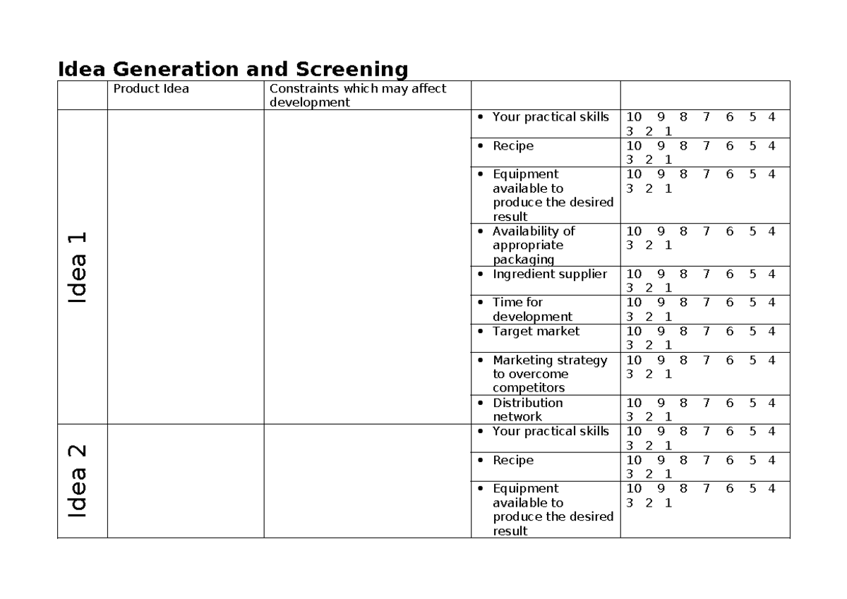 Idea Generation and Screening - Idea Generation and Screening Product ...