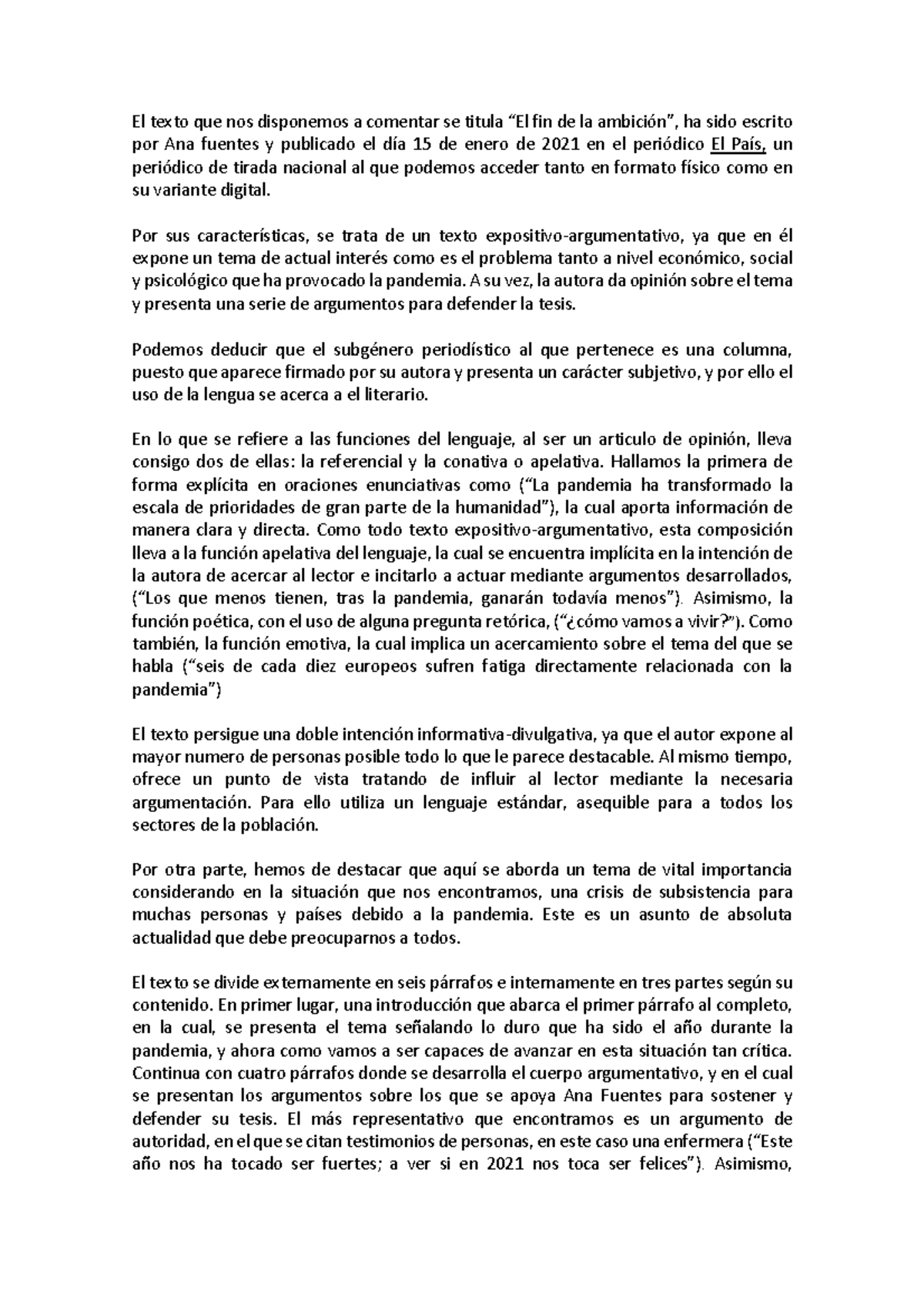 Ejemplo periodístico - El texto que nos disponemos a comentar se titula