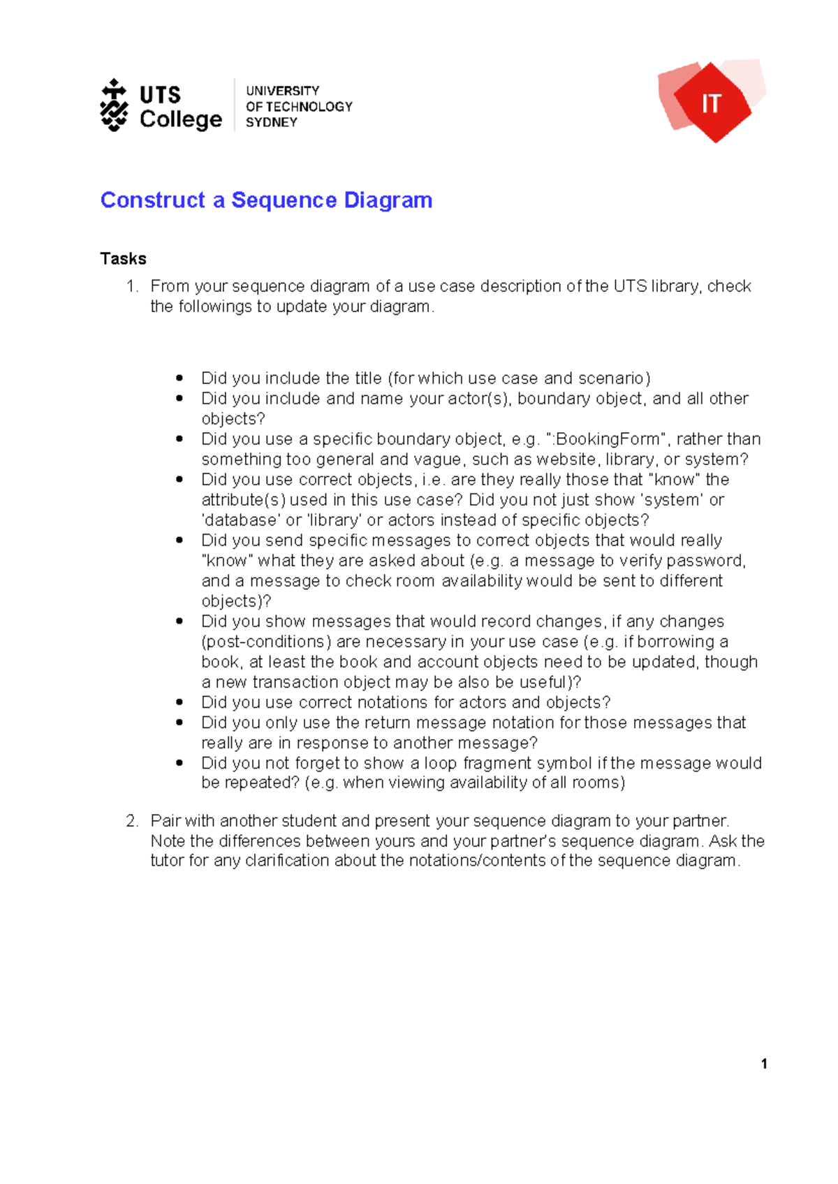 Construct Sequence Diagram 5 Construct A Sequence Diagram Tasks 1