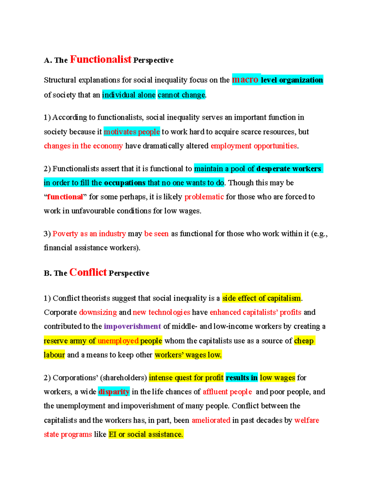 Social class - Practice for the quiz. - A. The Functionalist ...