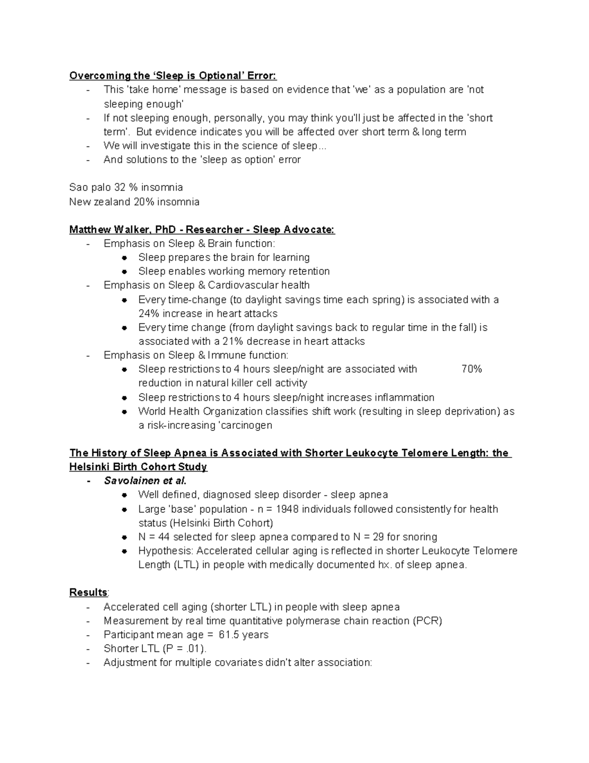 12. Telomere and sleep - Notes - Overcoming the ‘Sleep is Optional ...