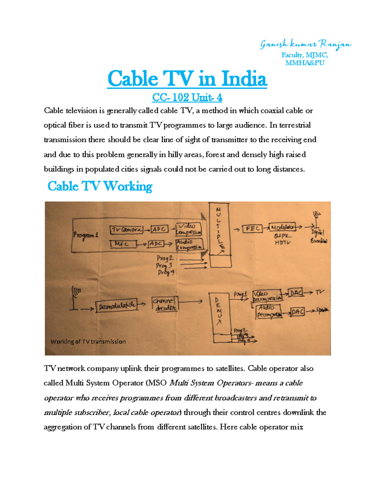 Cable TV in India - Global media - Cable TV in India CC- 102 Unit- 4 ...