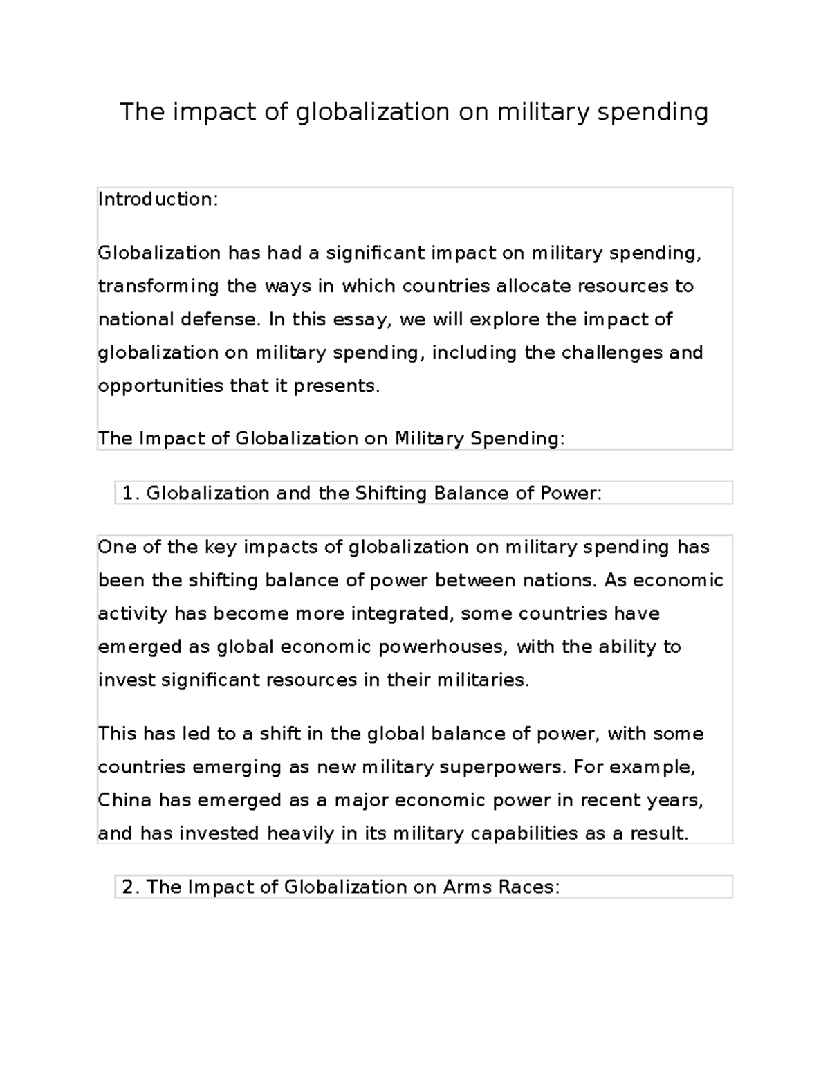 The impact of globalization on military spending - The impact of ...