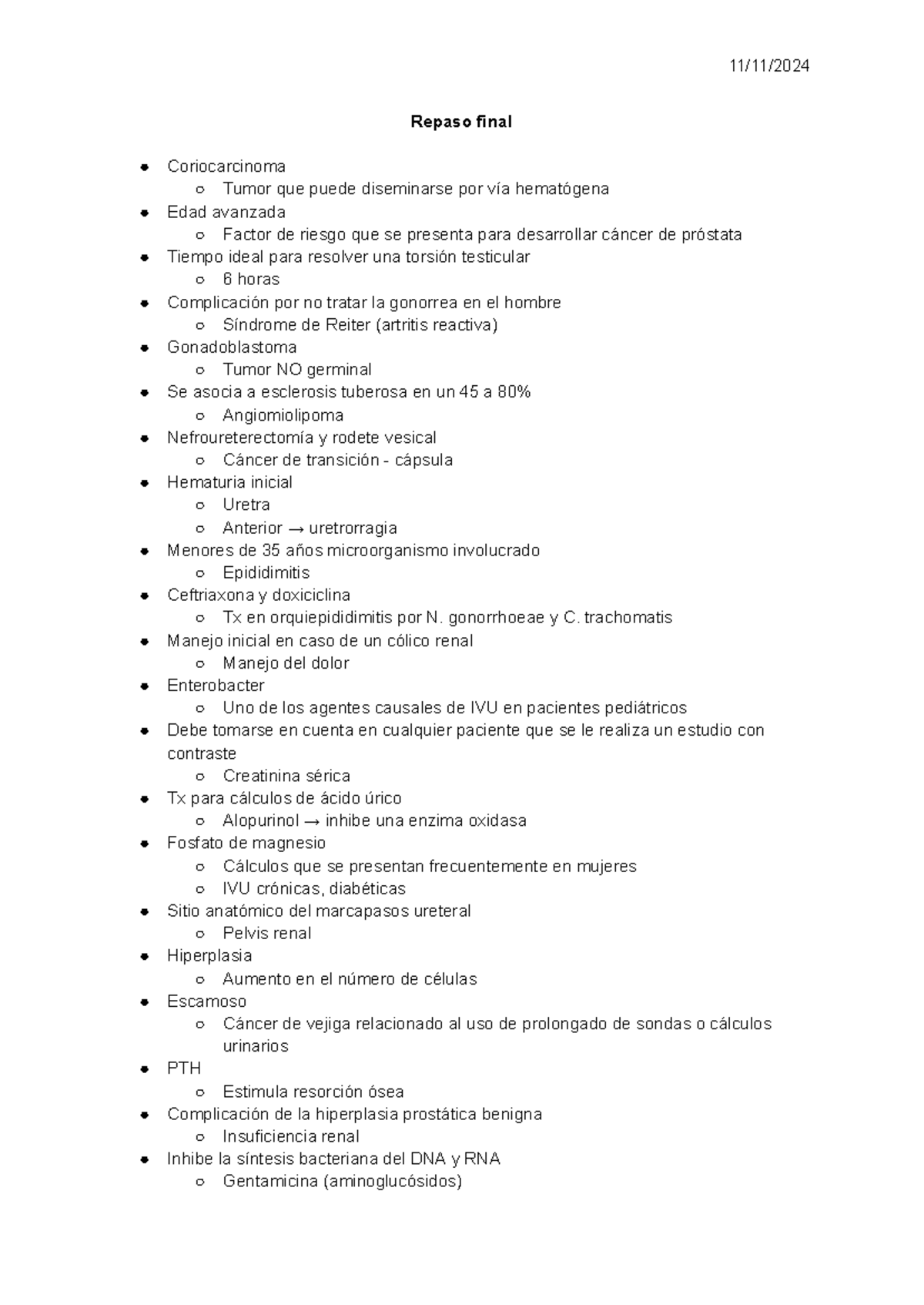 Repaso final uro - 11/11/ Repaso final Coriocarcinoma Tumor que puede ...