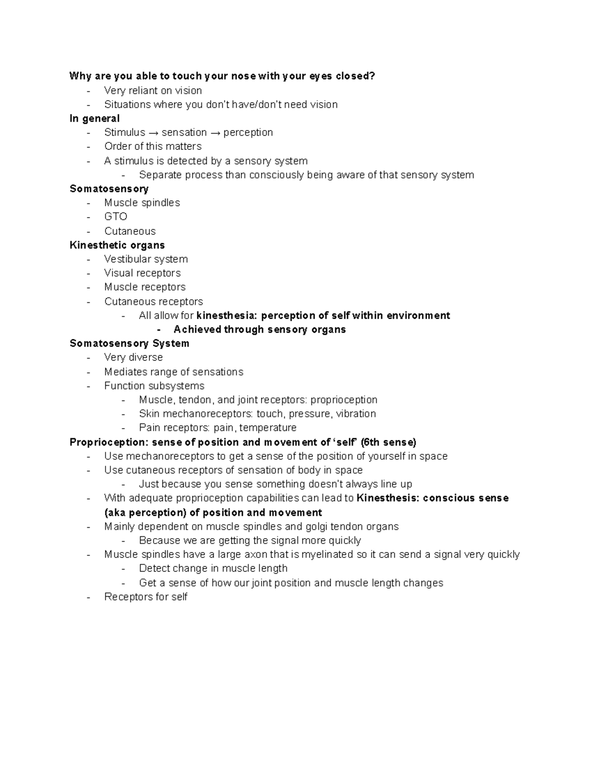 Unit 3- Sensations - KIN 460 Spring 2023 Sam Zeff - Why are you able to ...