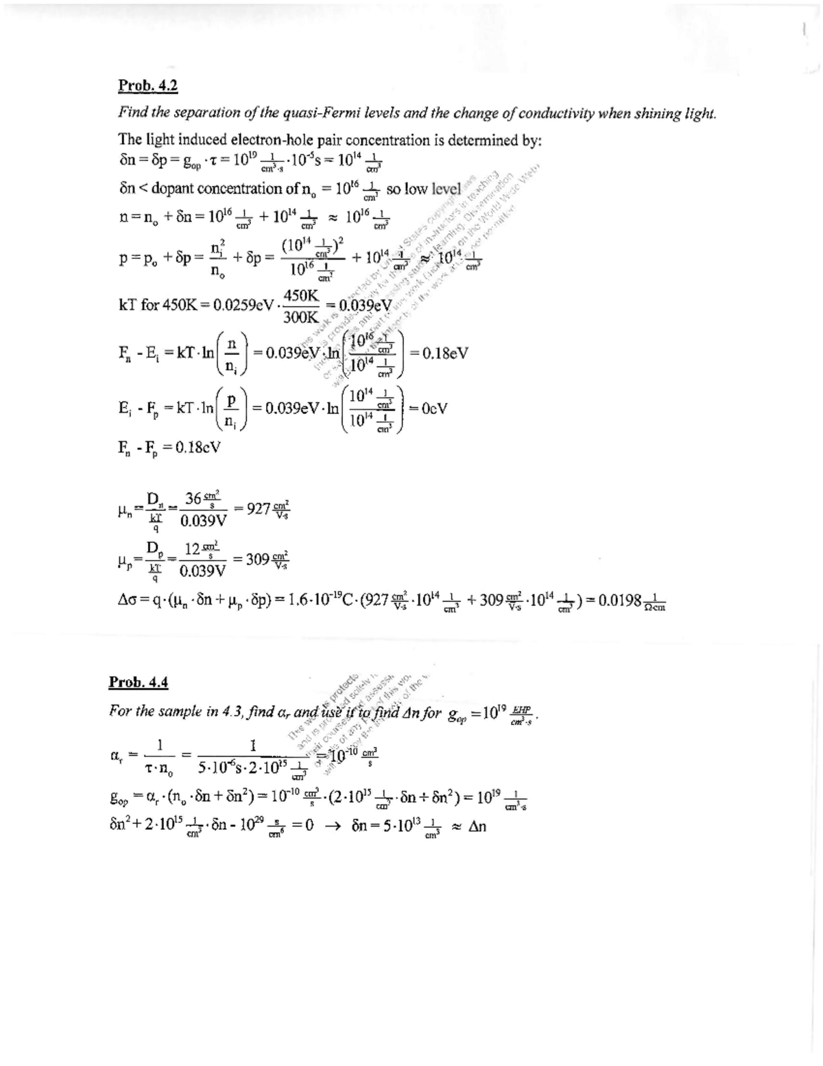 HW-5 Solutions - hw5 - Prob. 4 Find the separation of the levels and the change of conductivity ...