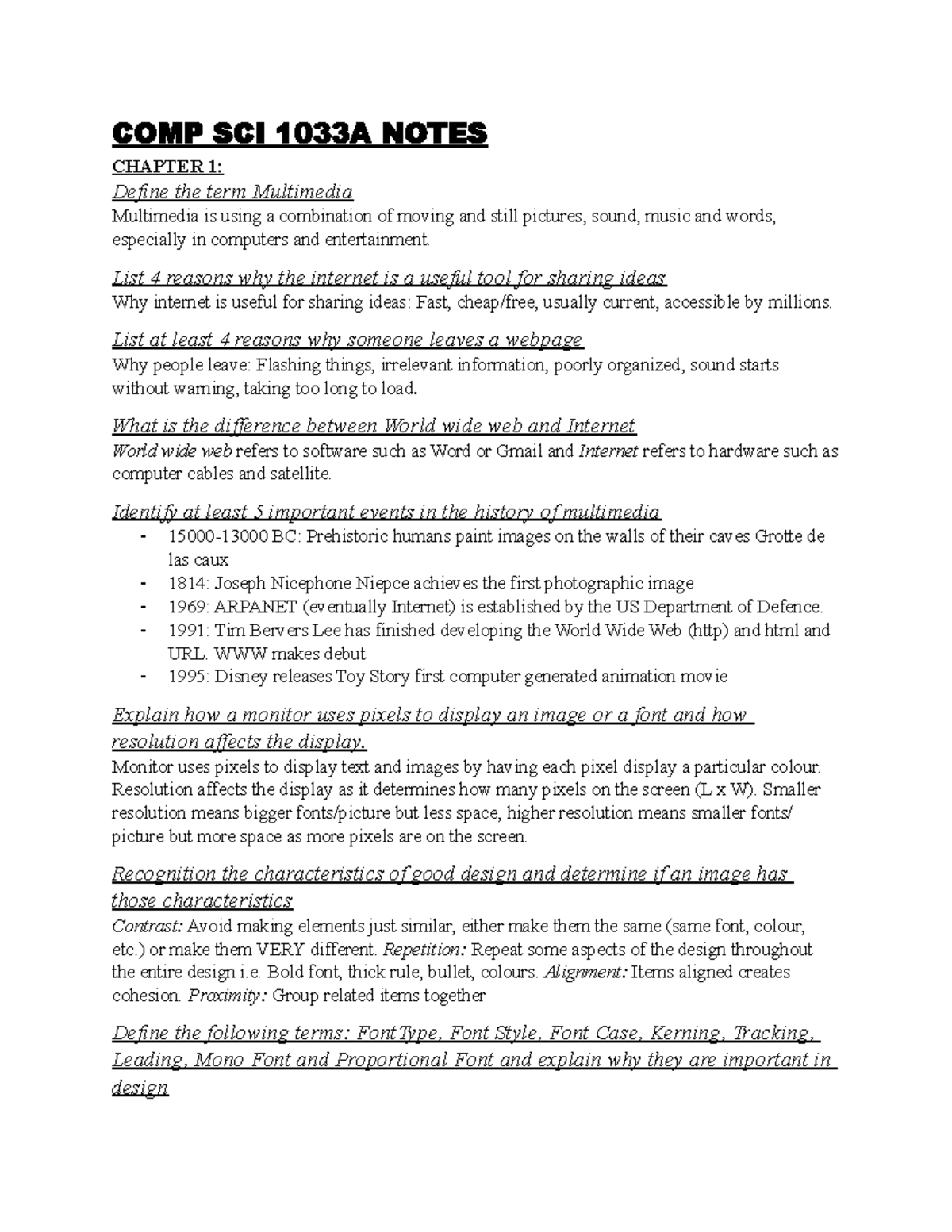 1033 Notes + Video answers and exam notes - COMP SCI 1033A NOTES ...