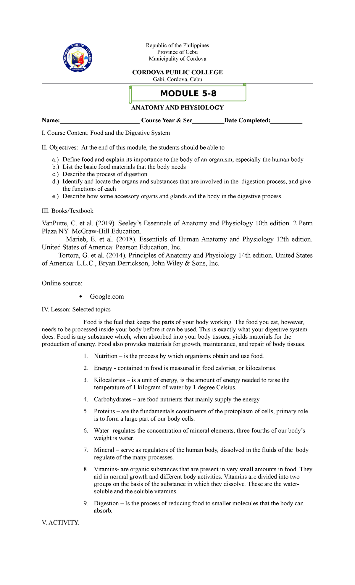 1654348168533 5 to 8 Anatomy and Physiology 1 - Republic of the ...