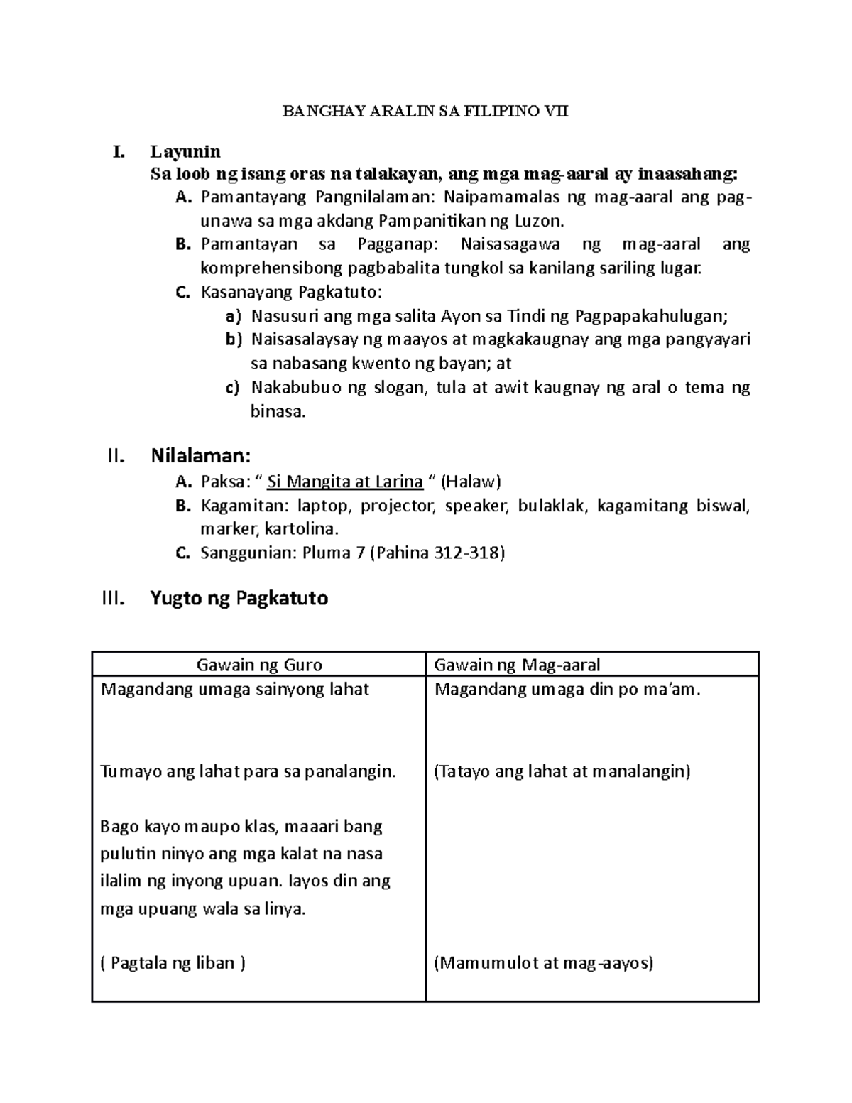 Banghay Aralin SA Filipino VII - BANGHAY ARALIN SA FILIPINO VII I ...