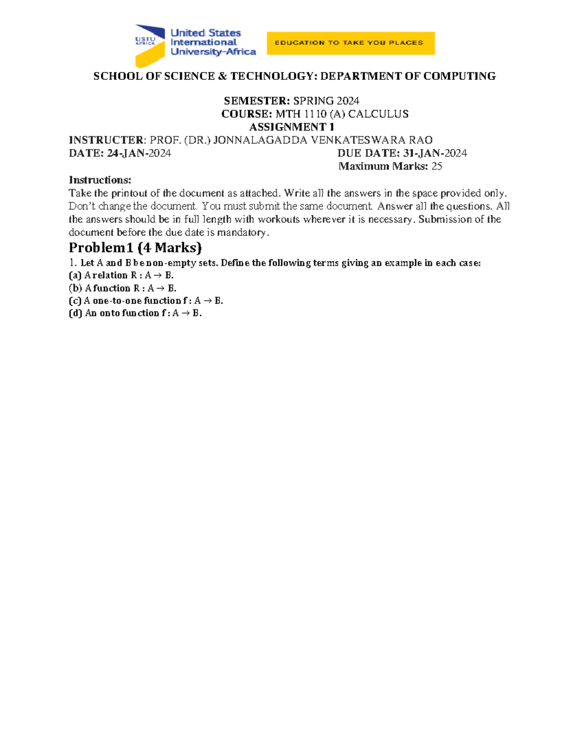 A1-1110 (A) SS2024 - SCHOOL OF SCIENCE & TECHNOLOGY: DEPARTMENT OF ...