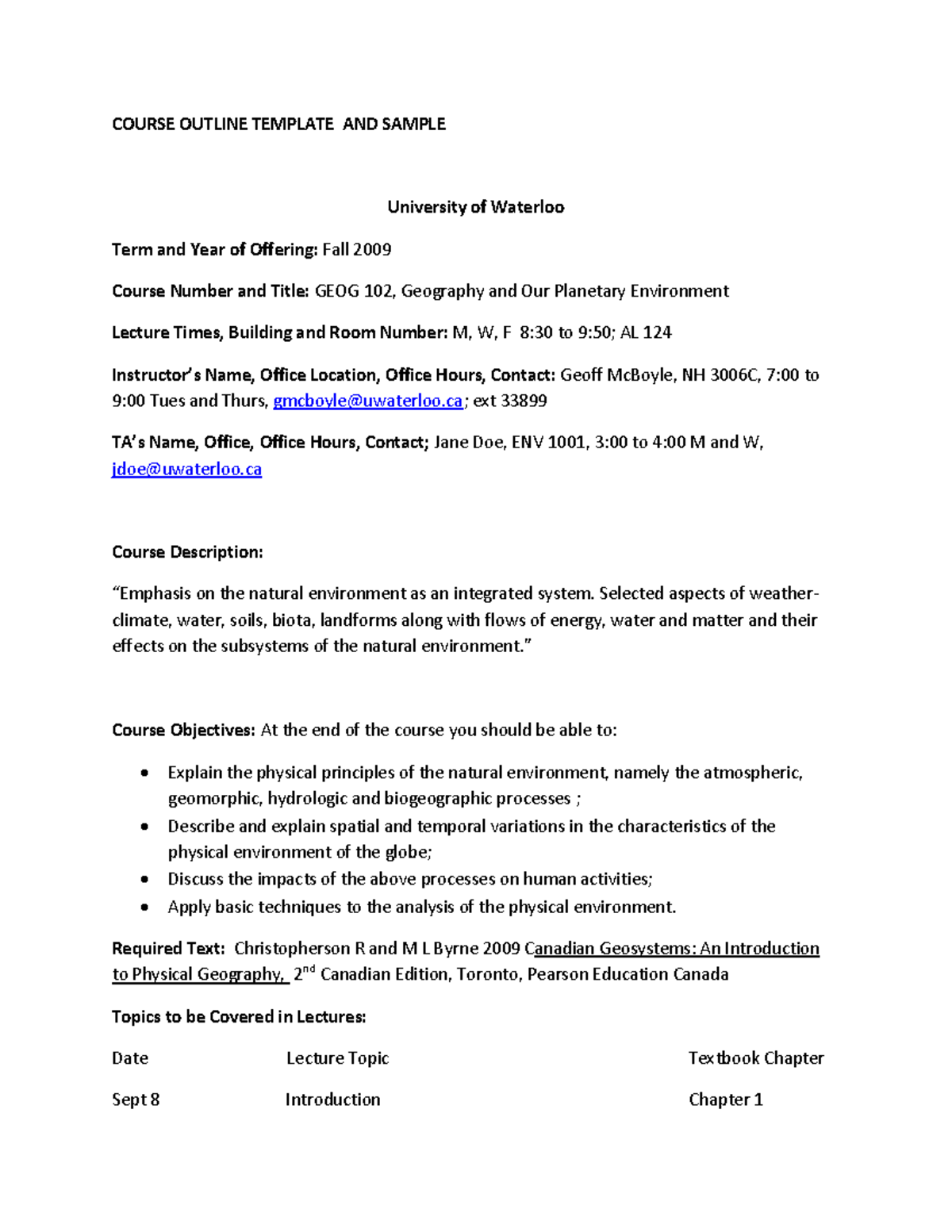 Courseoutlinetemplate 0 - COURSE OUTLINE TEMPLATE AND SAMPLE University ...