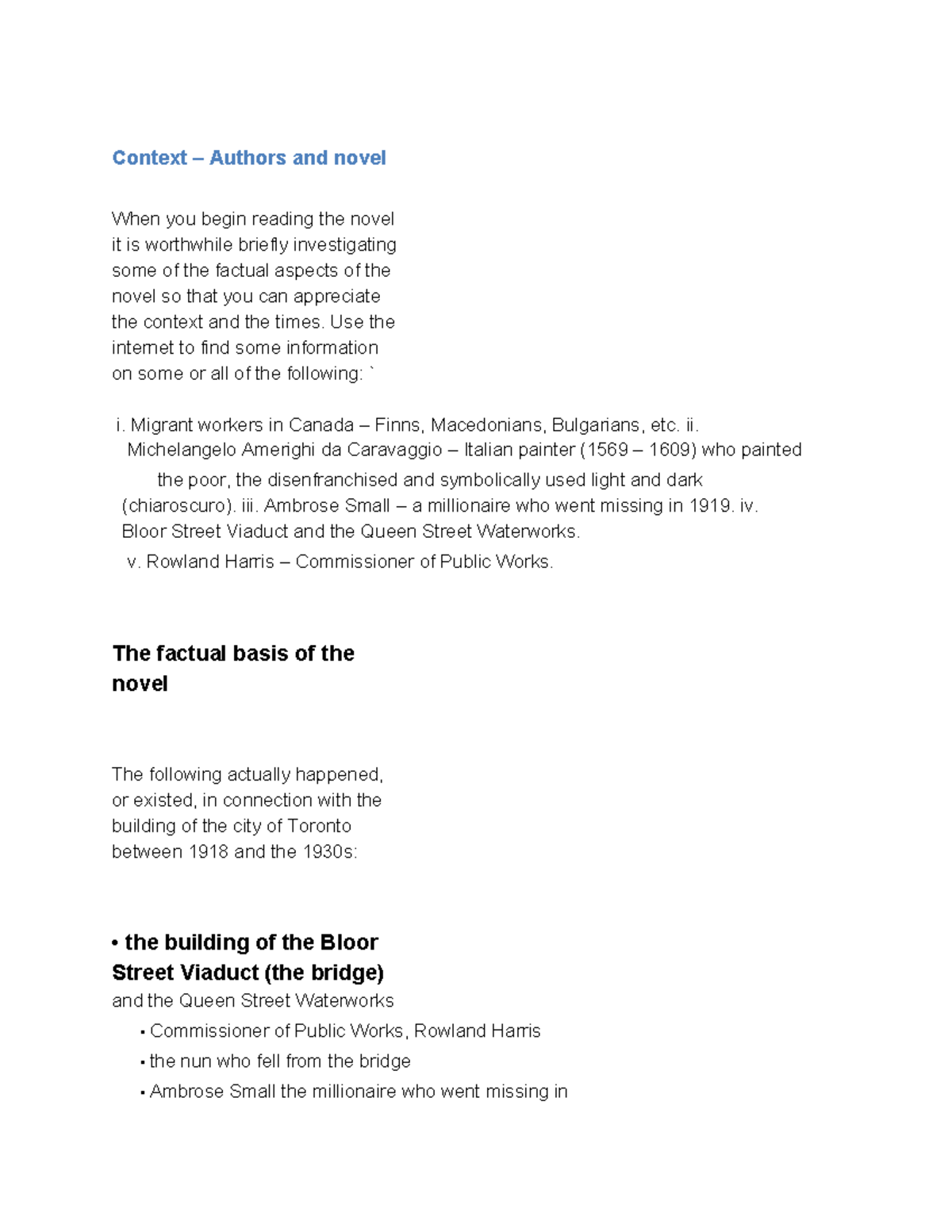 In the skin of a lion Context - Context – Authors and novel When you ...