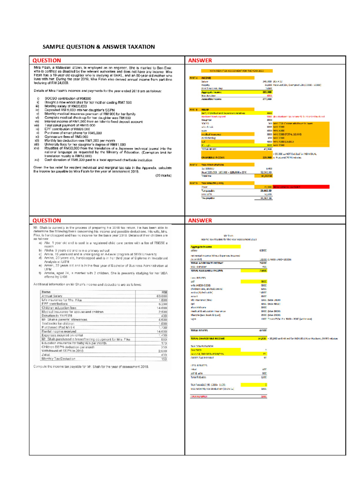 Additional Sample Question Answer Taxation - Investment management ...