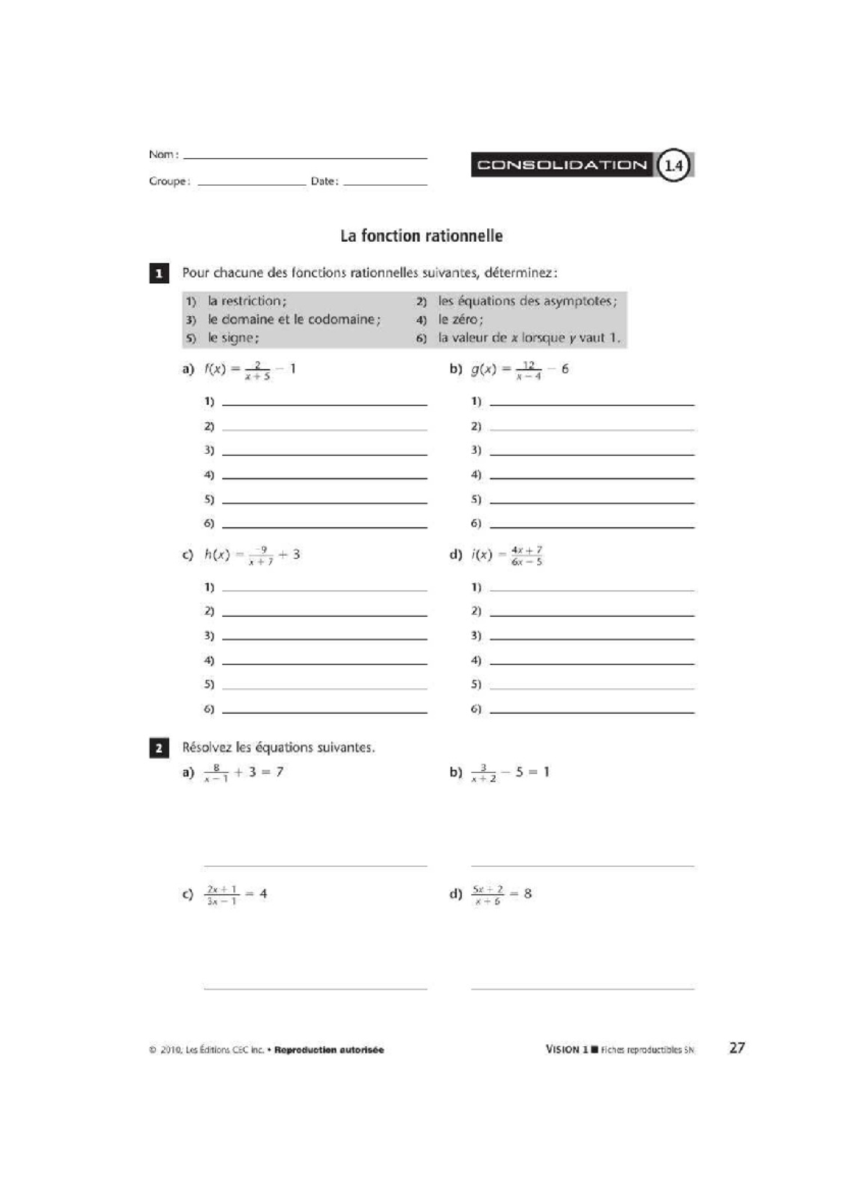 Consolidation 1.4 fonction rationnelle - MATH55 - Studocu