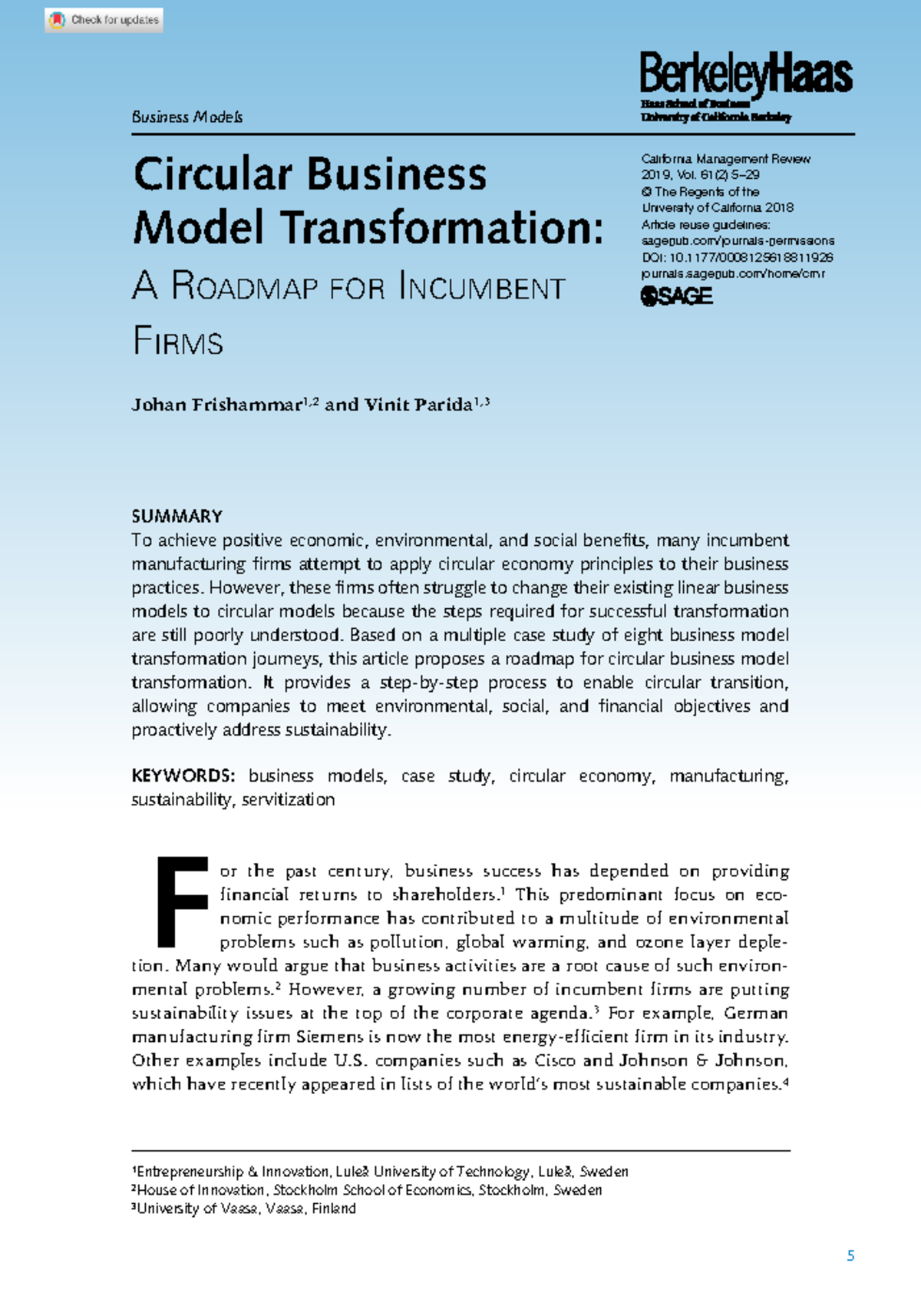 Circular business models transformation - doi/10.1177 ...