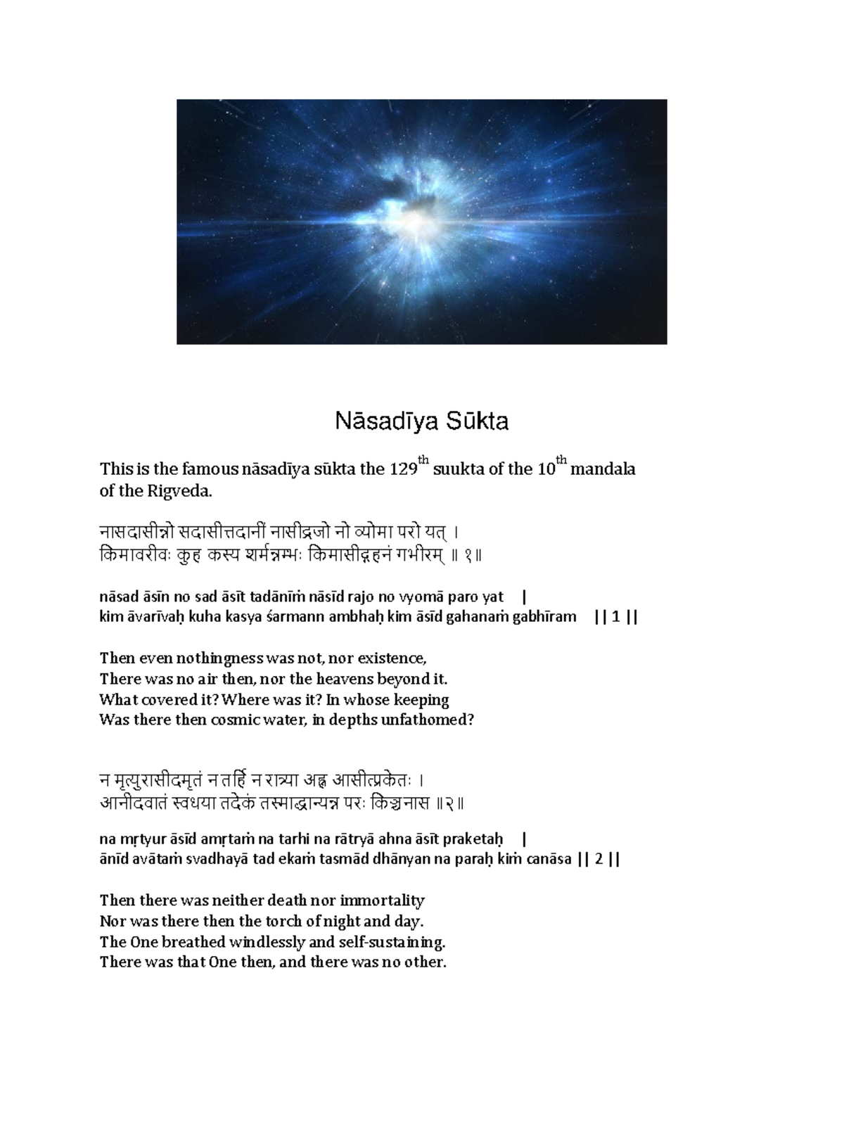 Nasadiya sukta of rigveda - Nāsadīya Sūkta This is the famous nāsadīya ...