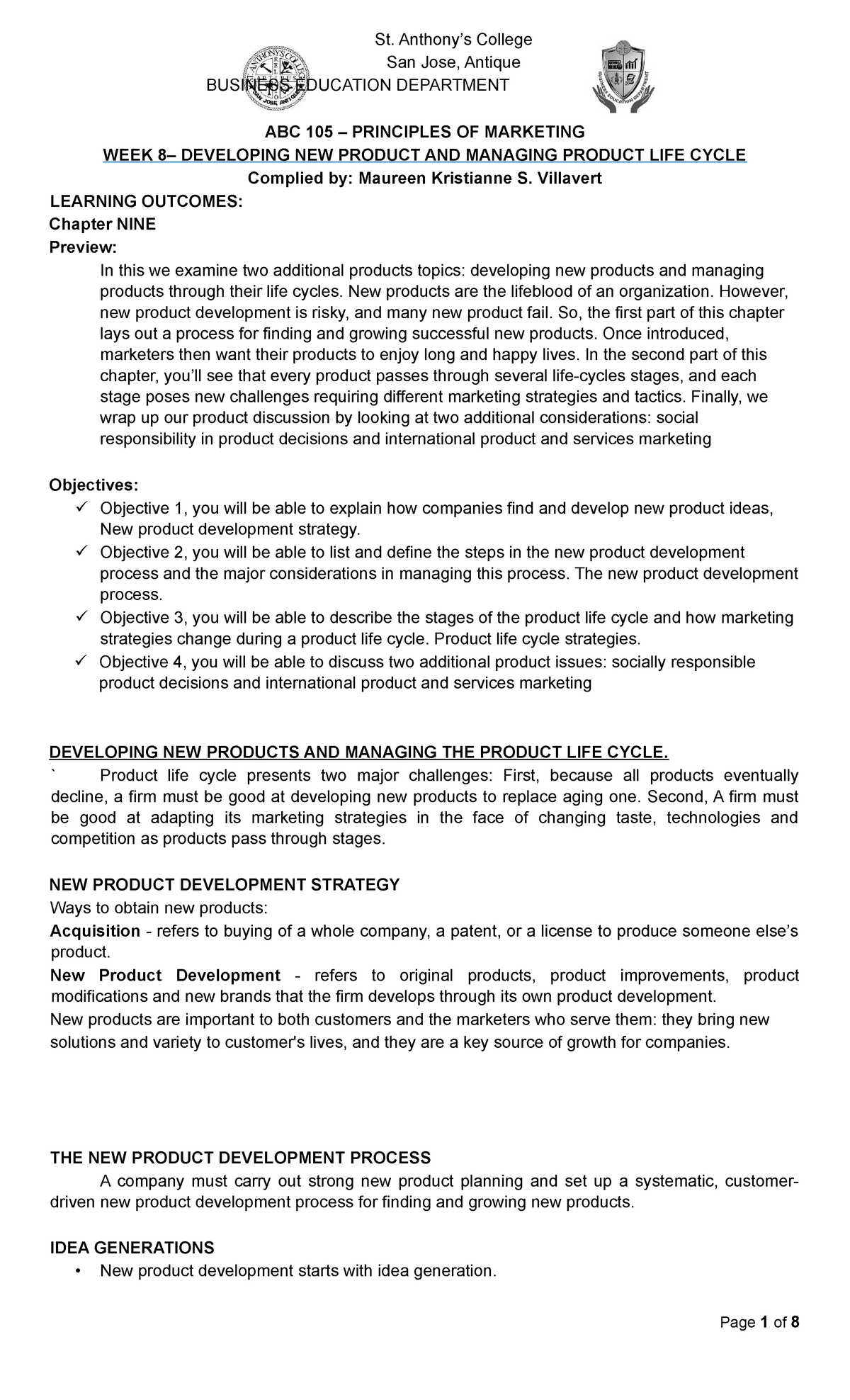 WEEK8-~2PRINCIPLES OF MARKETING Developing new products and managing ...