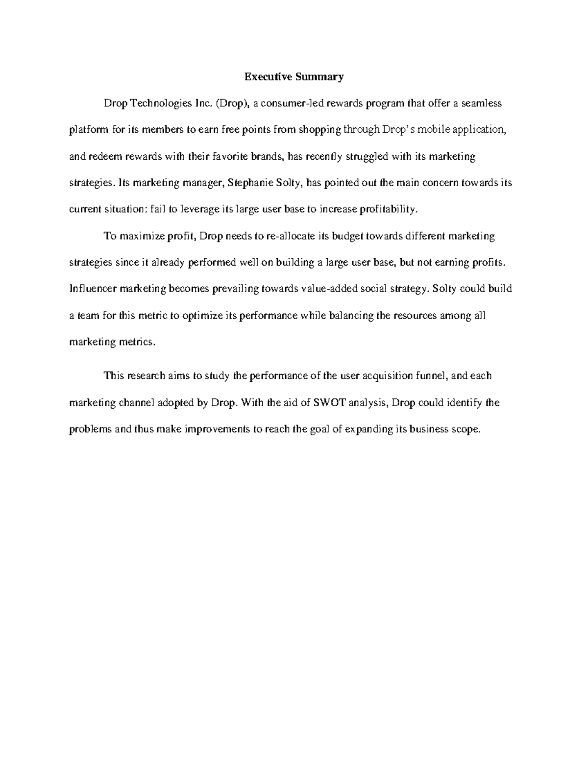 Drop Technologies Inc Analysis - Executive Summary Drop Technologies ...