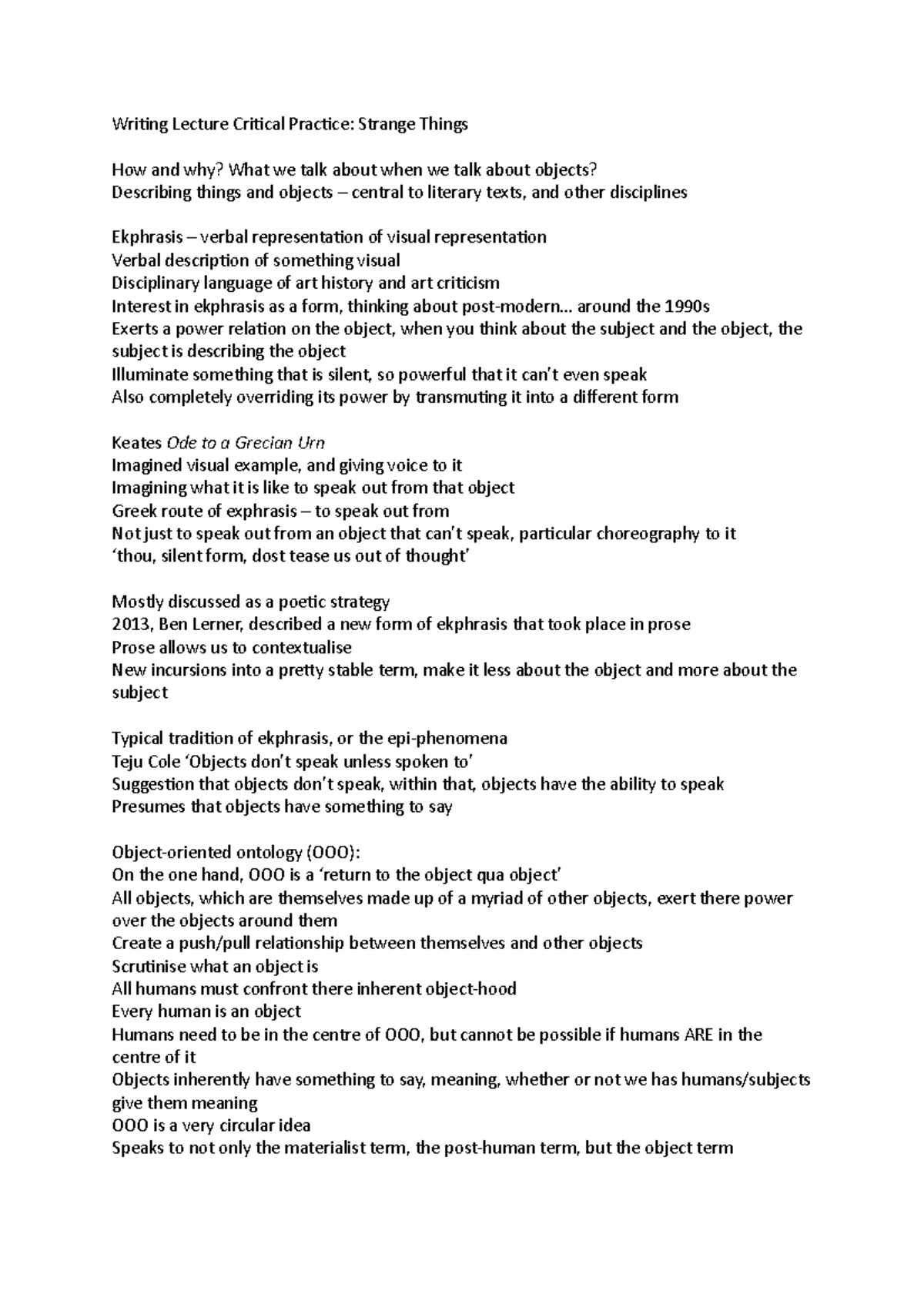 Critical Practice Writing Lecture - Object Analysis - Writing Lecture ...