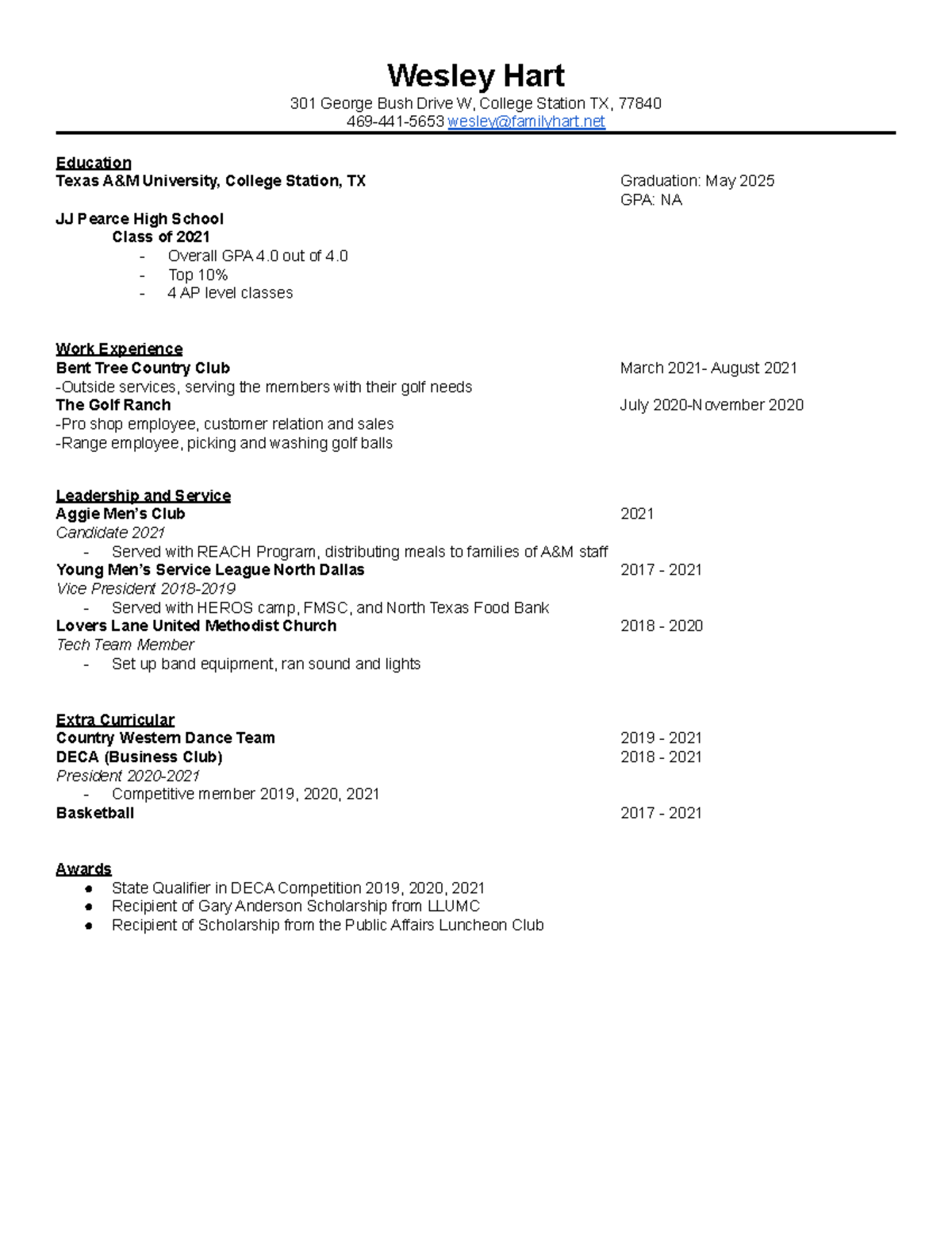 Wesley Hart Resume - im just submitting this to get access to something ...