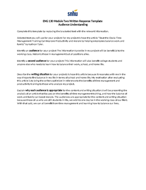 ENG130Module Two Reading Response - Selected text you will use for your ...